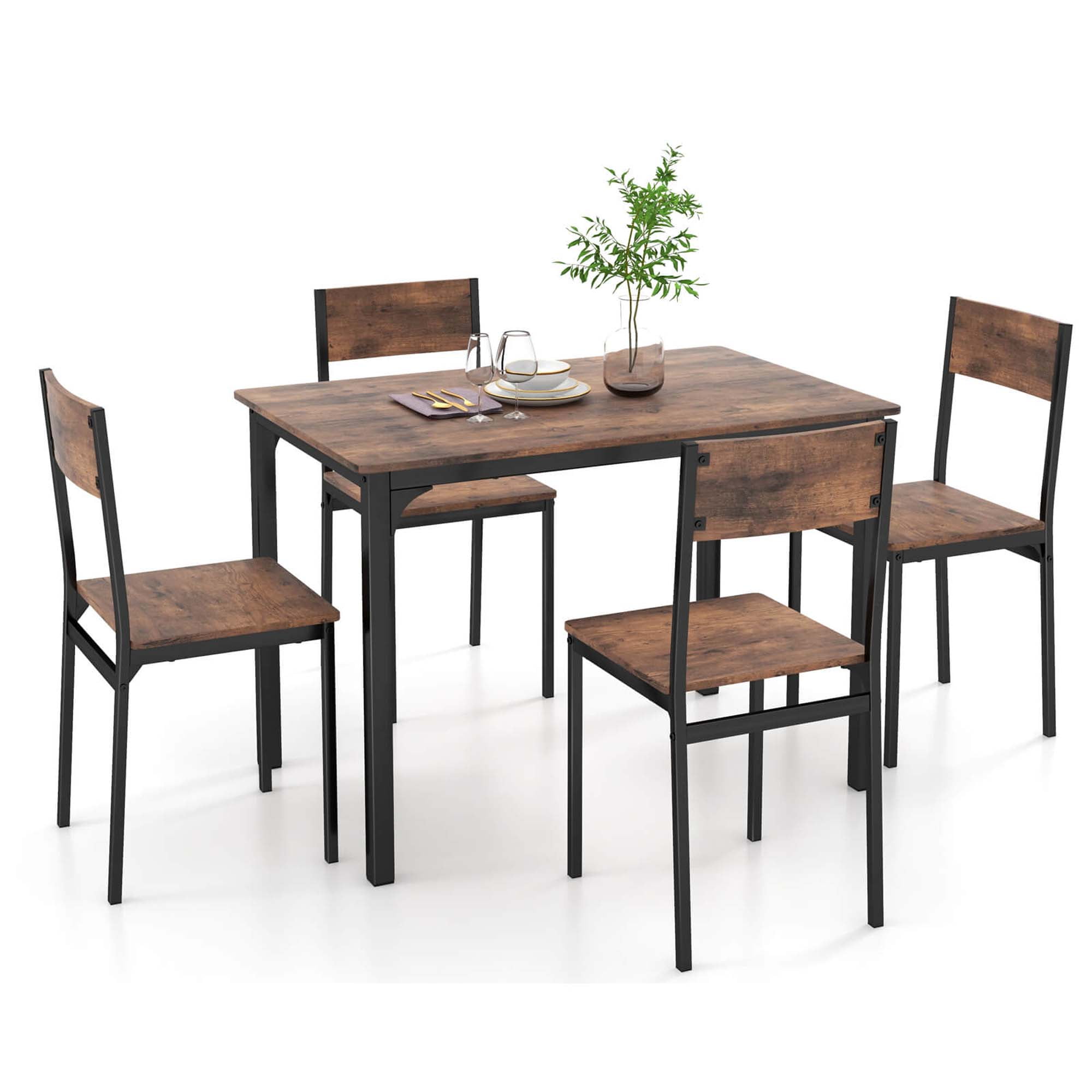 Costway Large Family Dinette Set - Sturdy 5 Piece Industrial Style ...