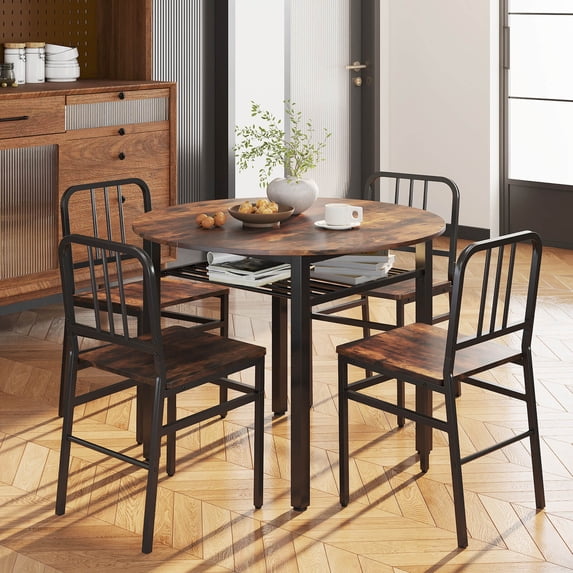 Costway 5-Piece Round Dining Table Set, Space-saving Dinette Table Set ...