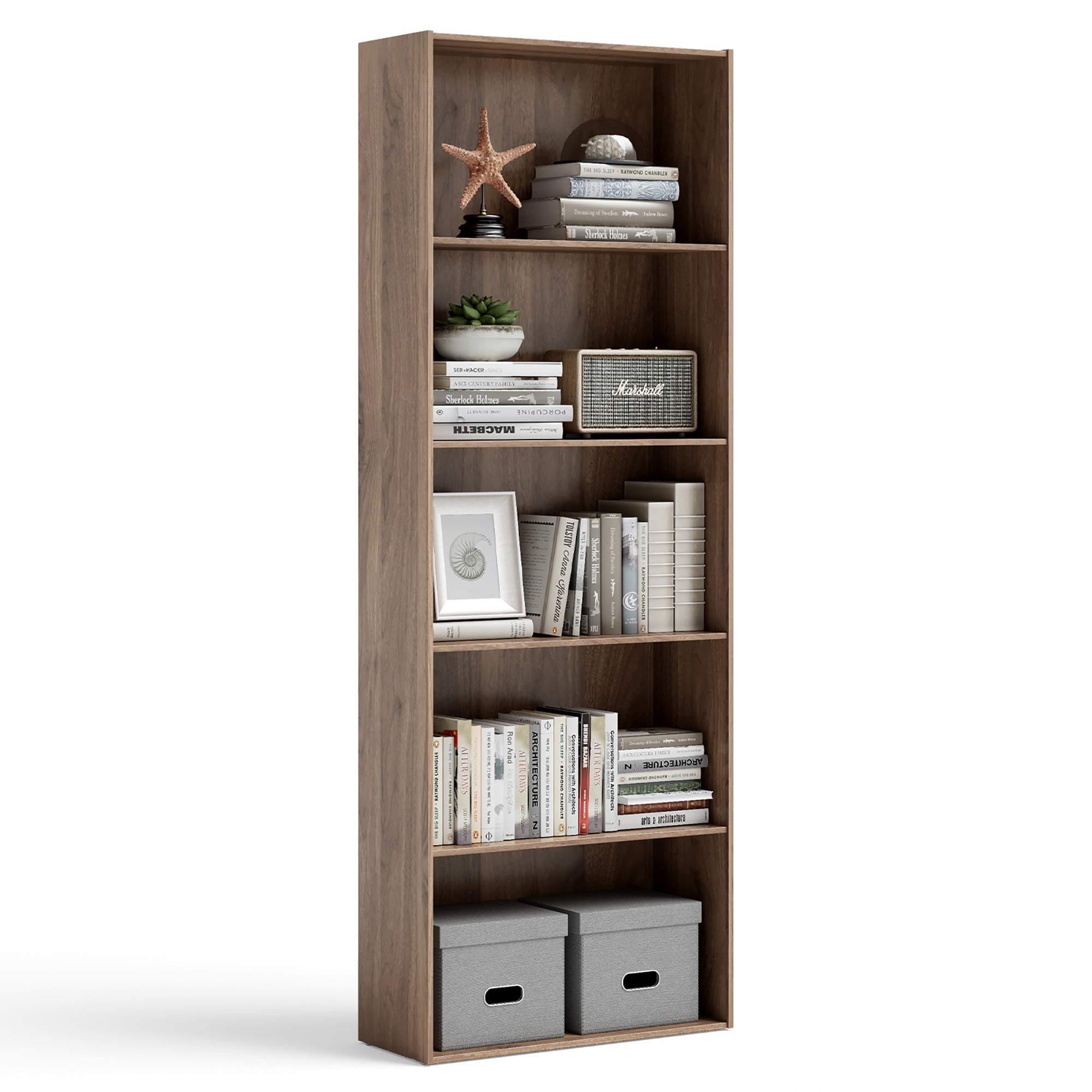 Mainstays 71" 5-Shelf Standard Bookcase, Walnut - Walmart.com