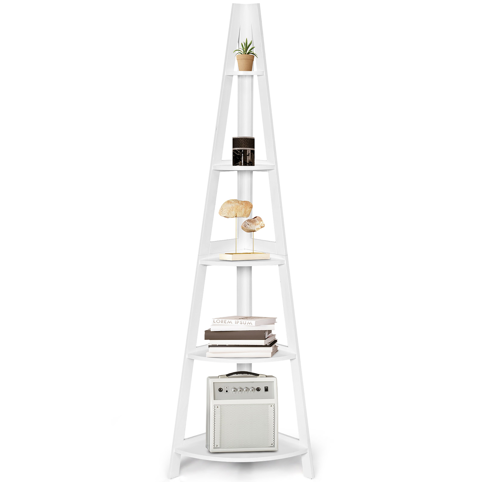 Costway 4-Tier Ladder Book Stand Shelving Unit: Bookcase Storage ...