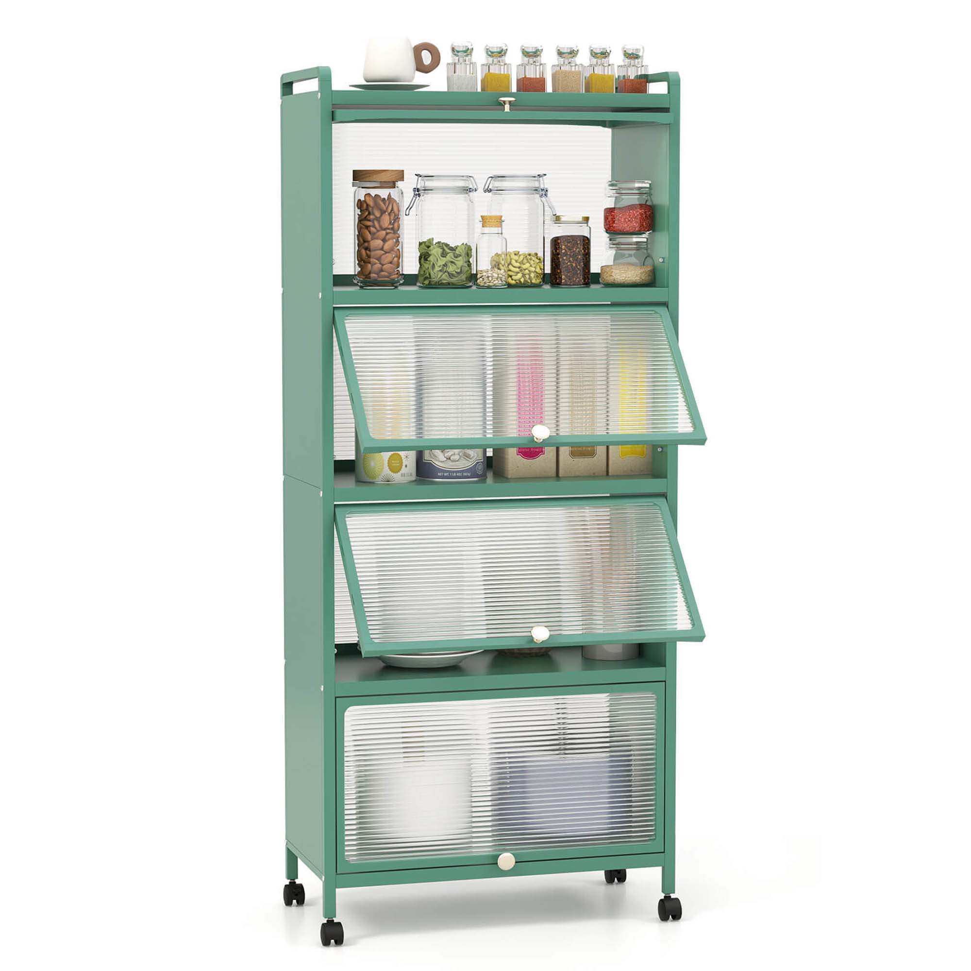 Costway 5-Tier Kitchen Baker's Rack Storage Cabinet Mobile Microwave ...