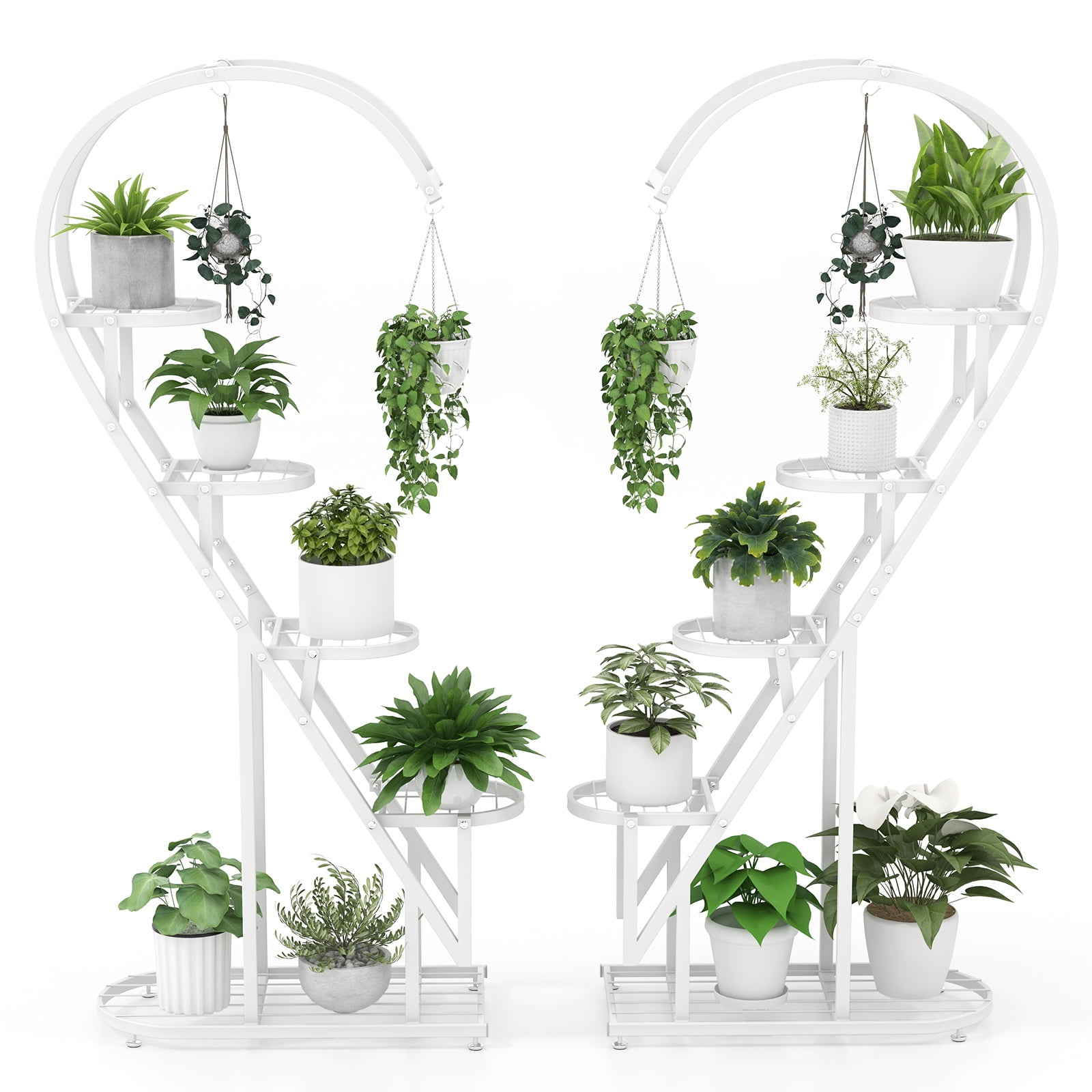 Costway 5 Tier Metal Plant Stand Heart-shaped Shelf with Hanging Hook ...