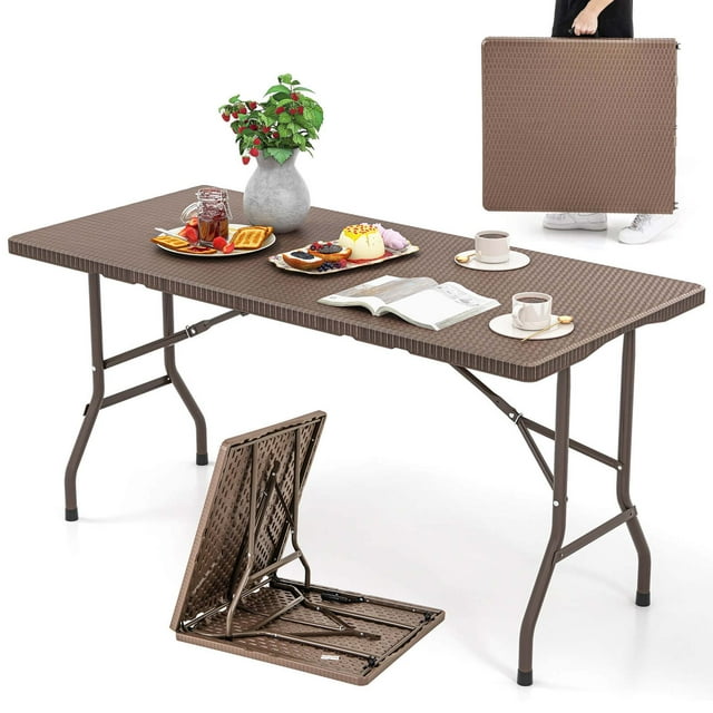 Costway 5 ft Folding Picnic Table Outdoor Dining Table with Rattan ...