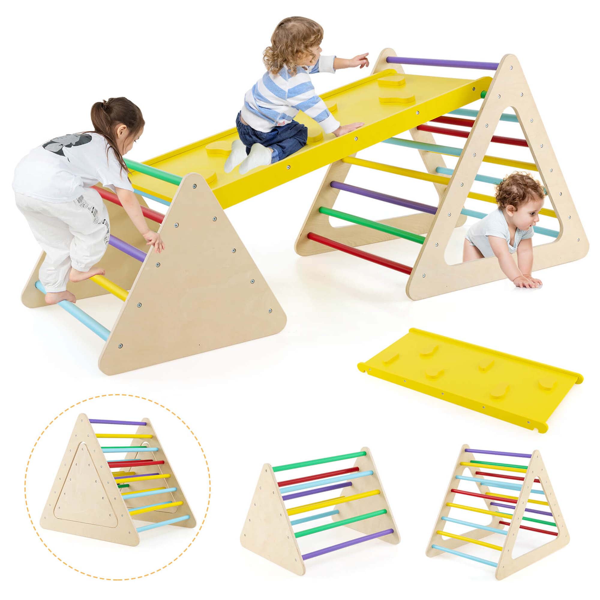 Costway 5 in 1 Montessori Triangle Set 3PCS Wooden Toddler Climbing ...