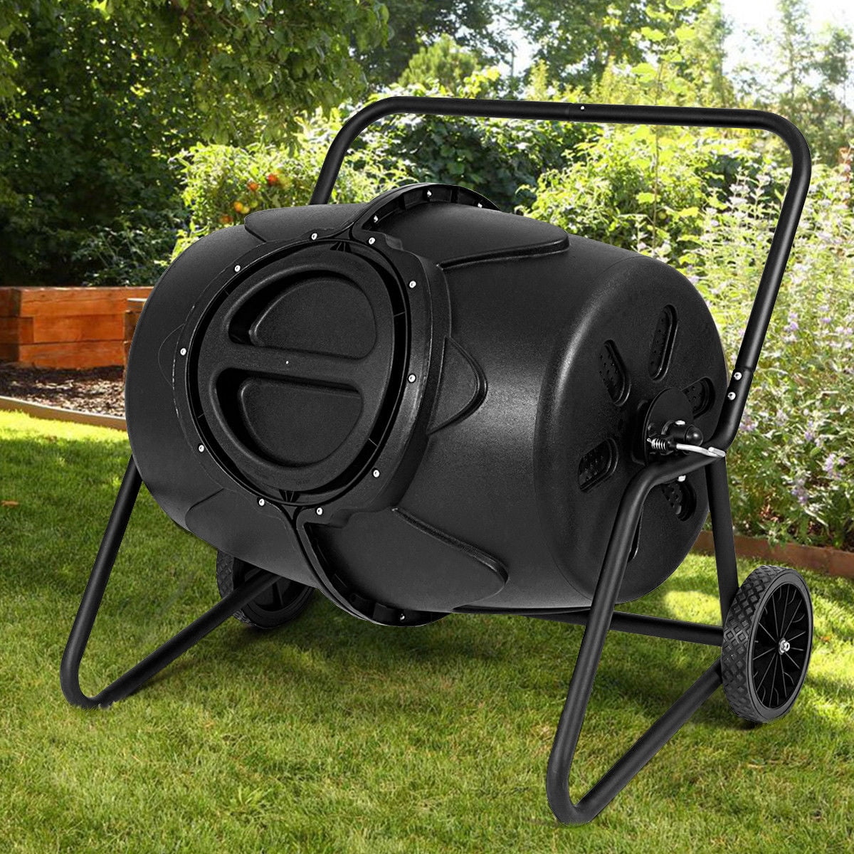 Costway 50 Gallon Wheeled Compost Tumbler Garden Waste Bin Grass Trash ...
