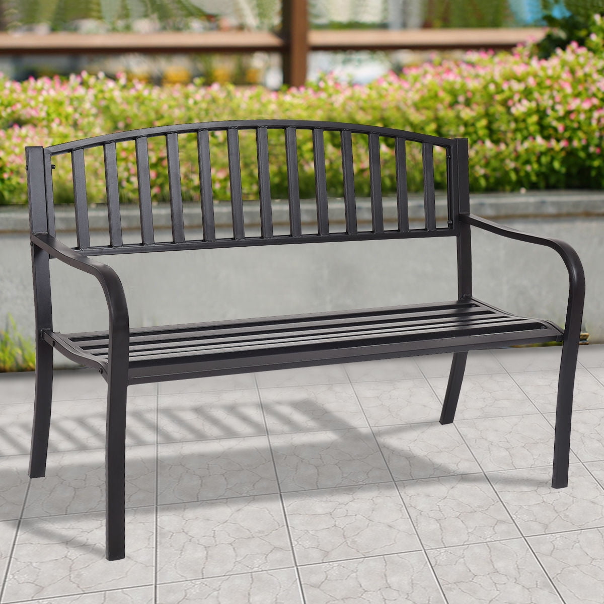 Costway Durable 50'' Steel Patio Garden Bench for Lawn, Backyard, Park ...