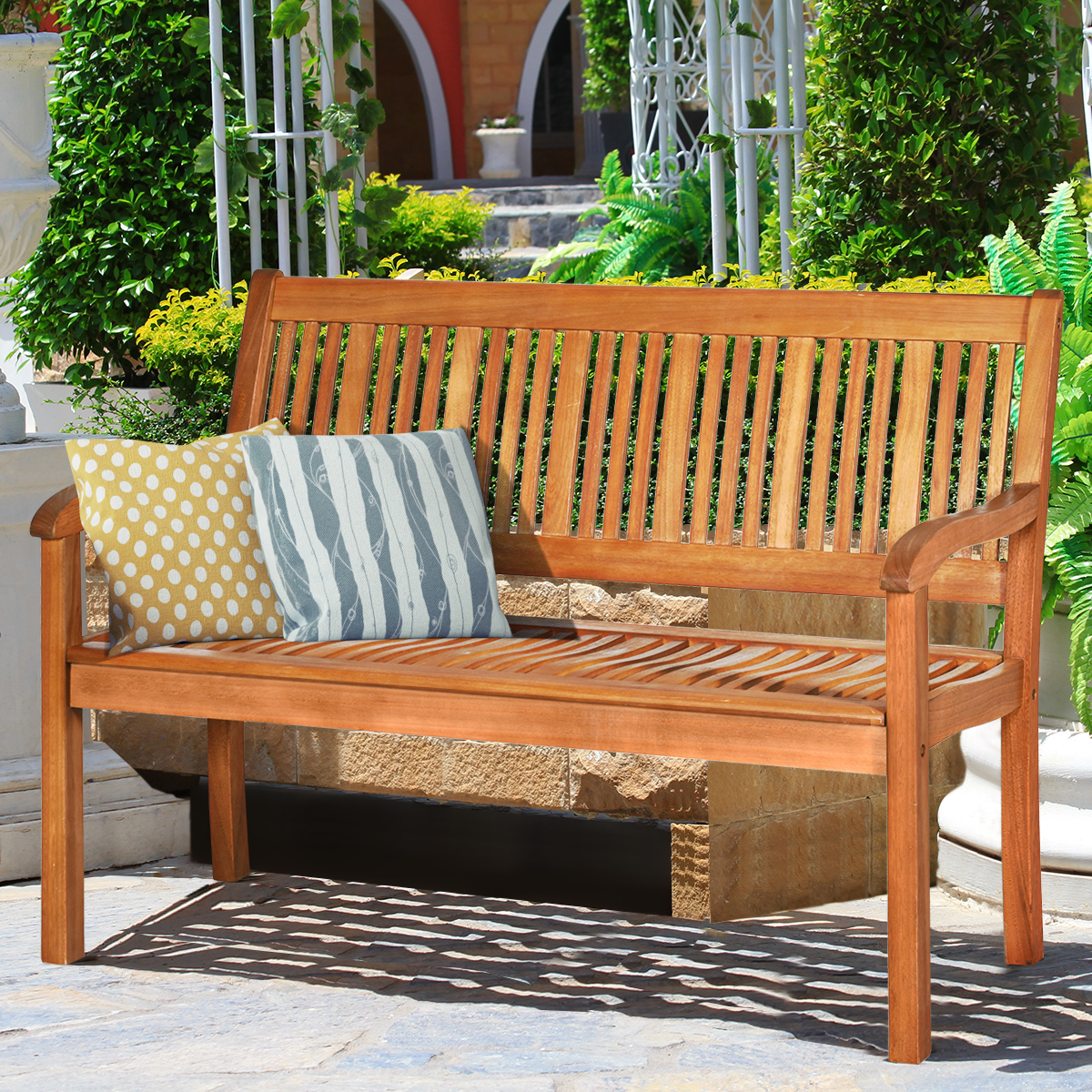Costway Patio Outdoor Solid Wood Bench Folding Loveseat Chair Park ...