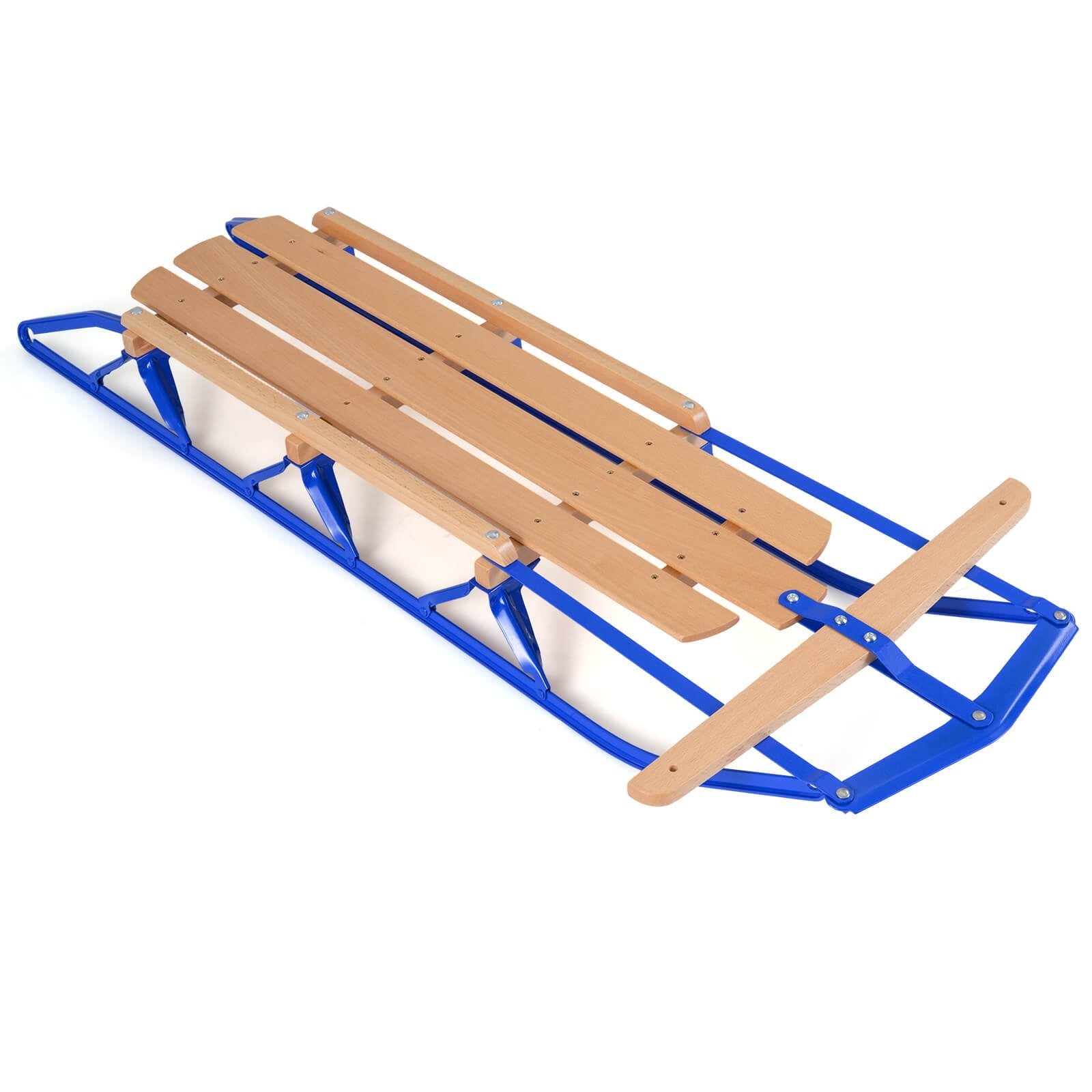 Costway 54"Kids Wood Snow Sled with Metal Runners Steering Bar Steering ...
