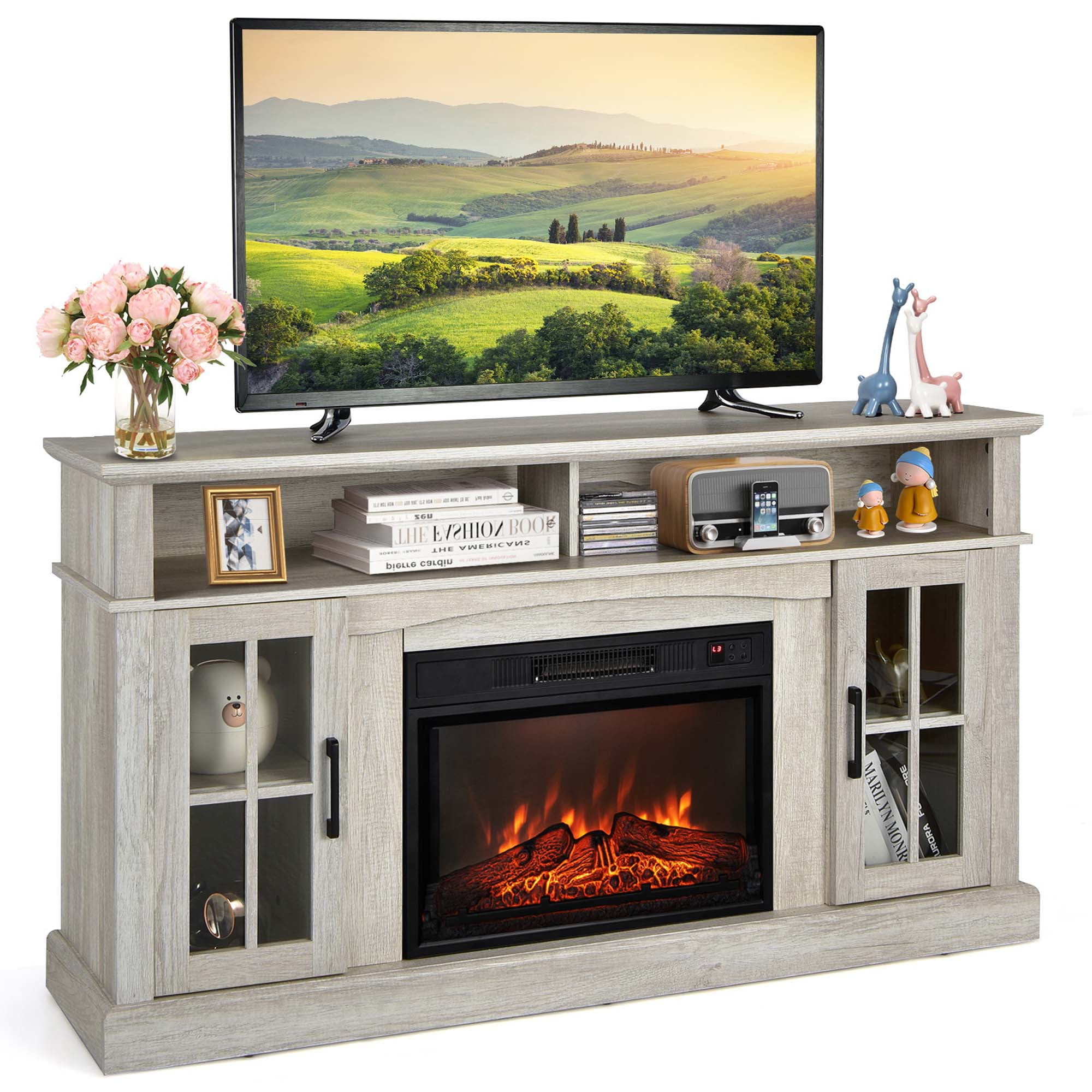 Costway 58" Fireplace TV Stand W/ 1400W Electric Fireplace for TVs up ...