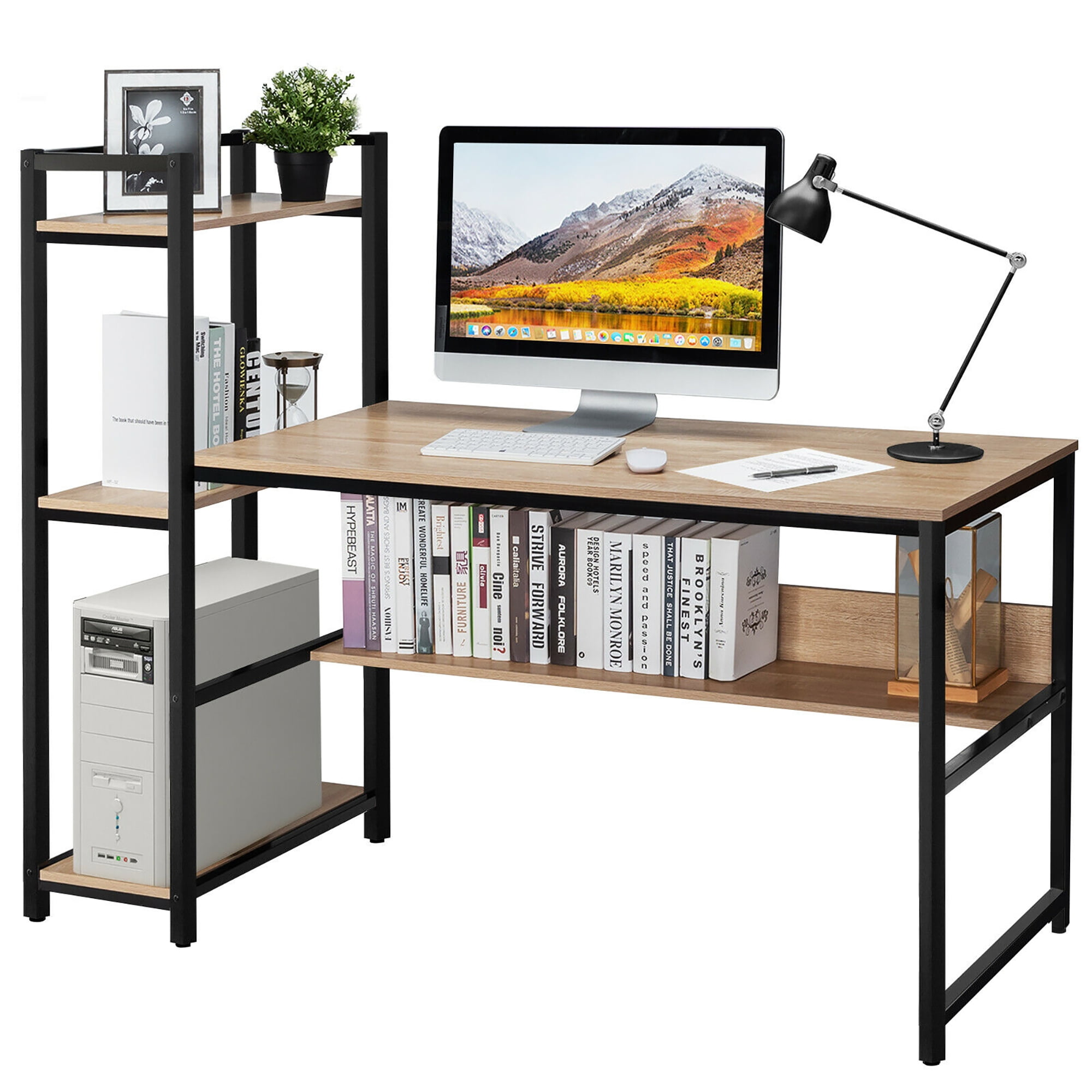 Costway Compact & Sturdy 59'' Work Study Computer Desk with 4-Tier ...