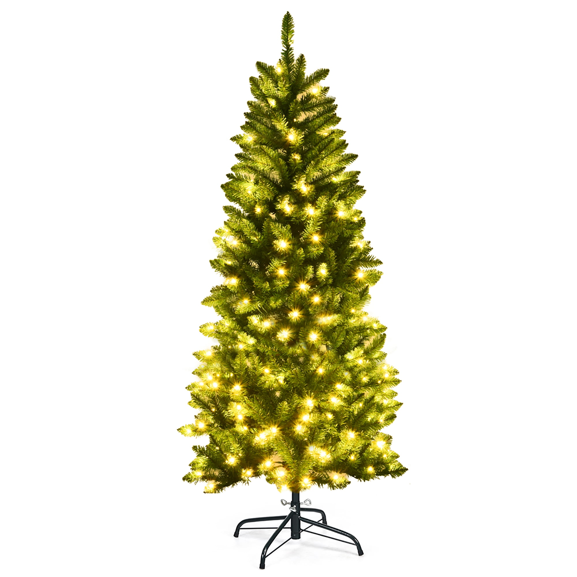 Costway 5Ft Slim Pre-lit Artificial Pencil Christmas Tree, PVC Fir, 150 ...