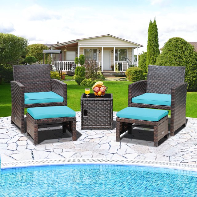 Costway 5-Piece Outdoor Patio Rattan Furniture Set, Garden Couch ...