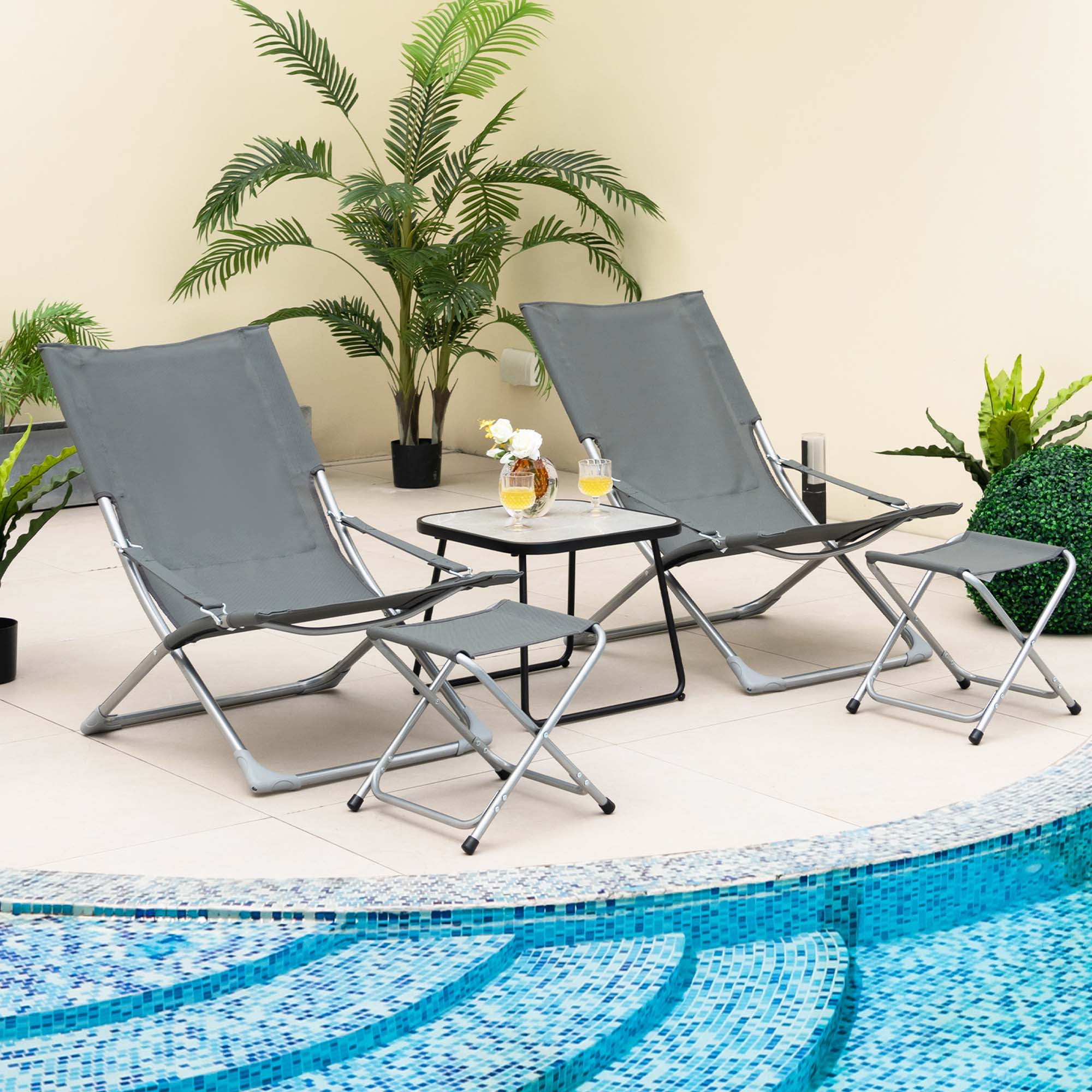 Costway 5pcs Patio Folding Sling Chair Set Ottoman Table Portable ...