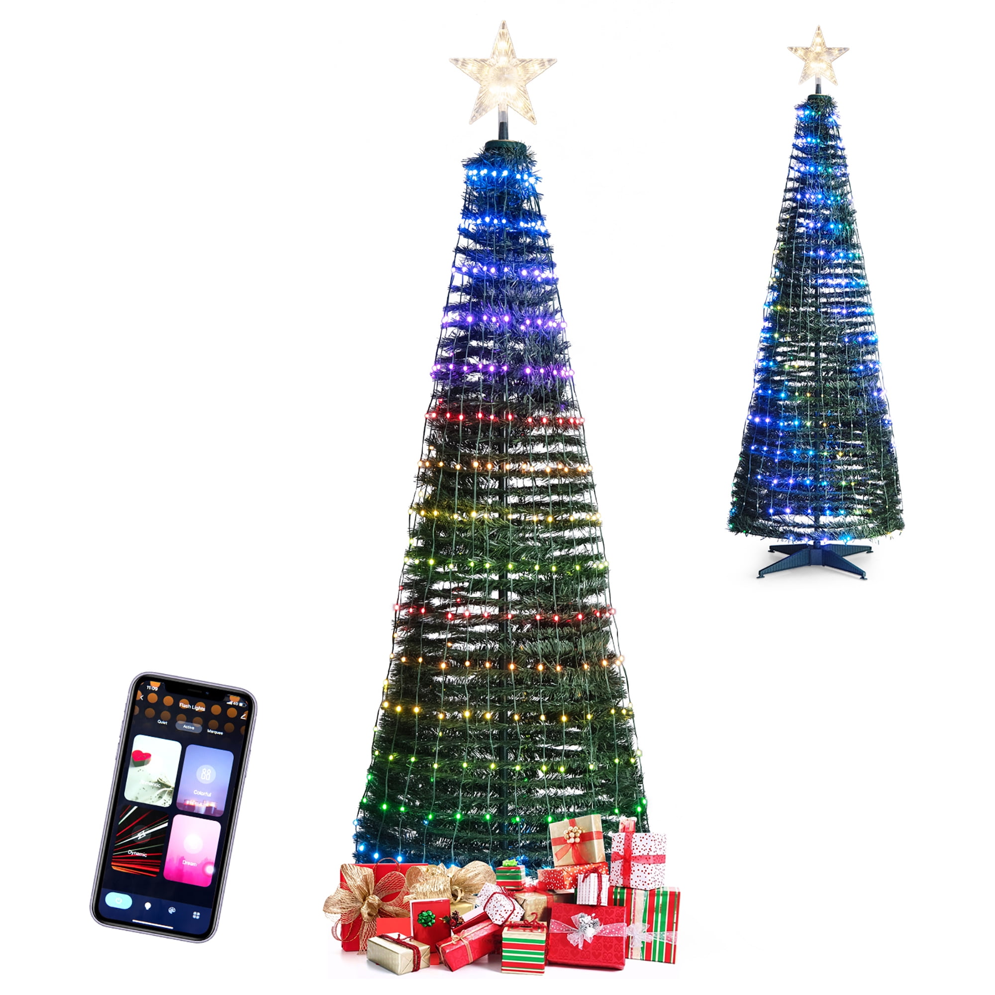 Costway 6.2 FT Bluetooth Multi-Function Pop-up Pre-Lit Christmas Tree ...