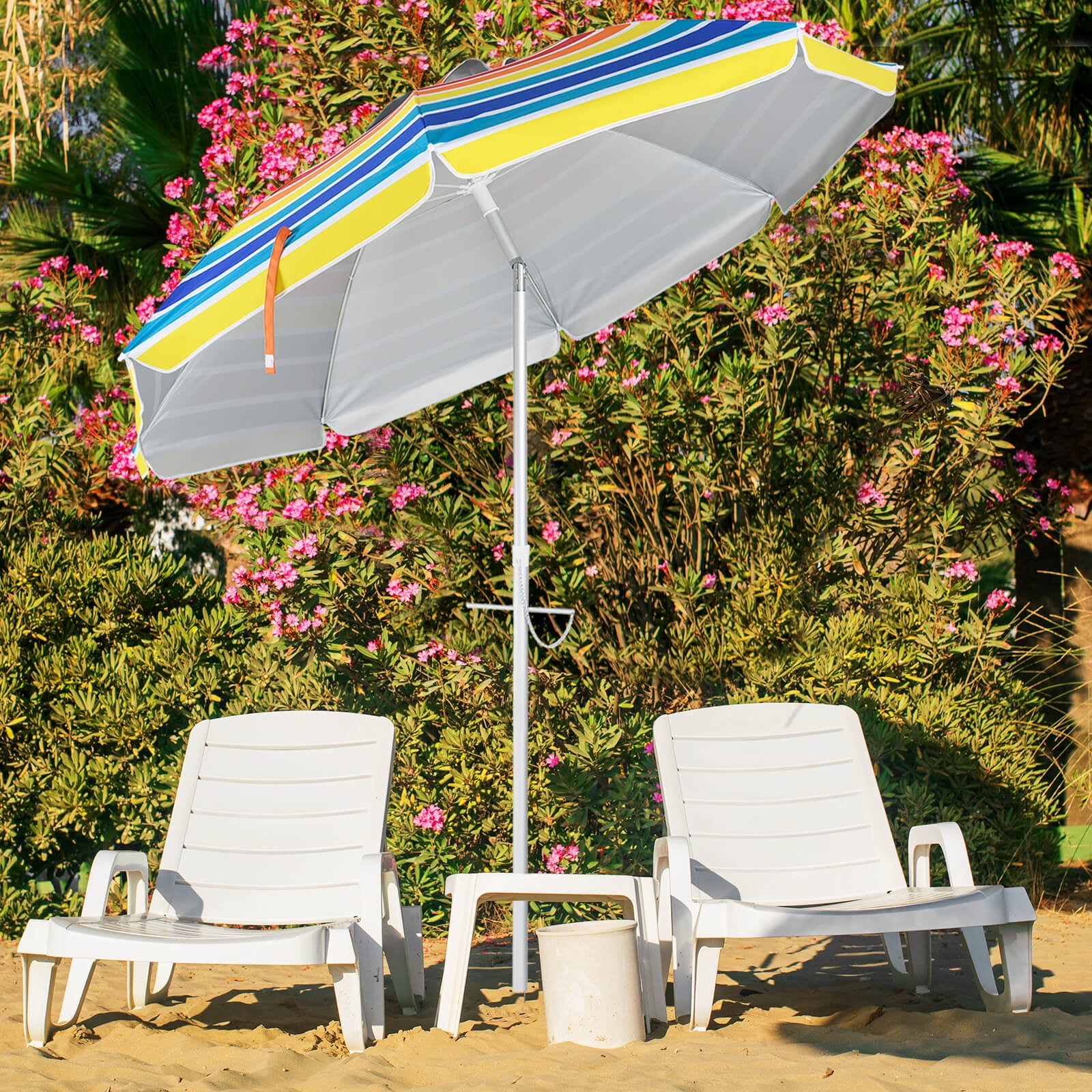 Costway 6.5 FT Patio Beach Umbrella Sun Shade Tilt Aluminum Sports ...