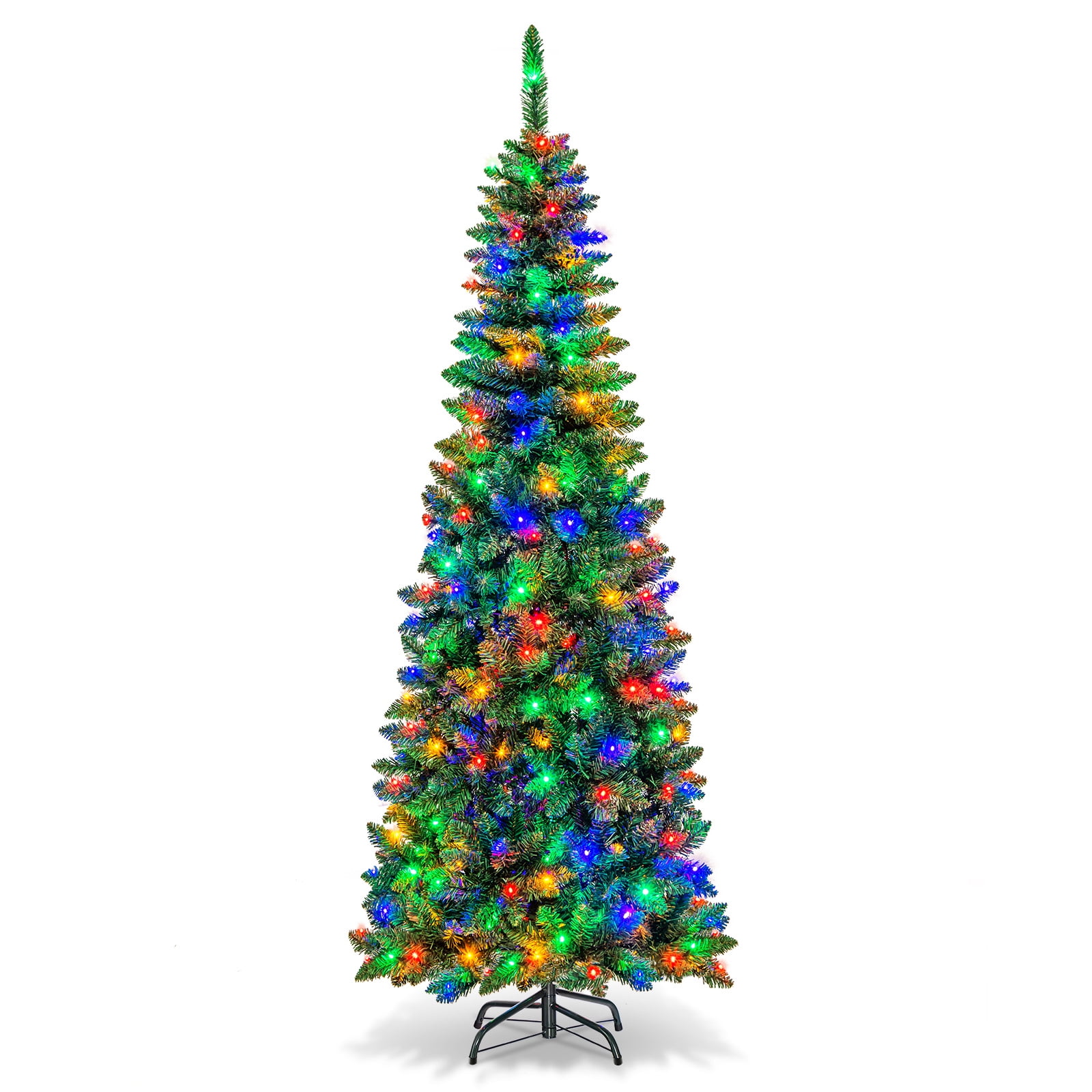 Costway 6.5ft Pre-Lit Slim Pencil Christmas Tree with Foldable Stand ...