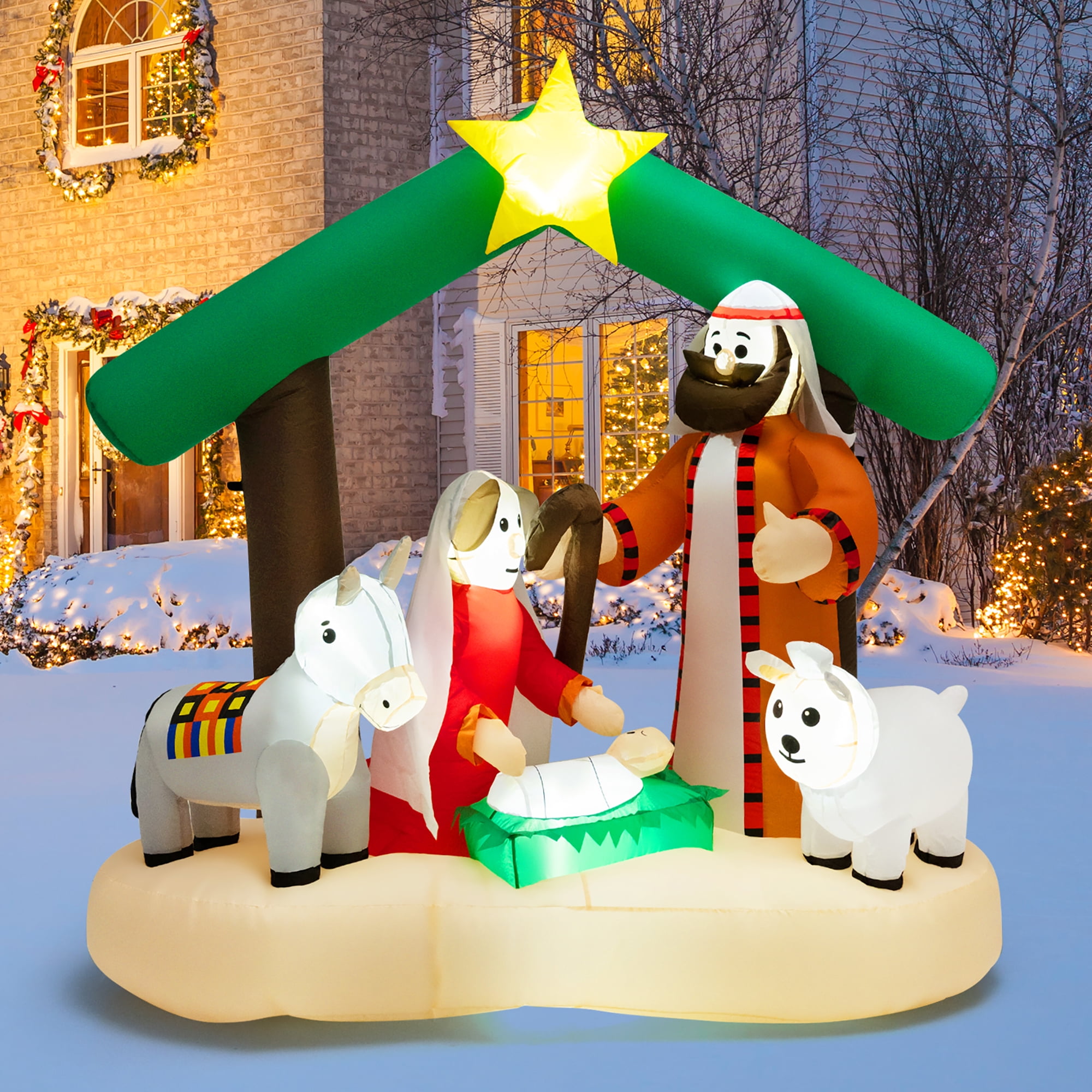 Costway 6.7FT Outdoor Inflatable Christmas Nativity Scene with LEDs ...