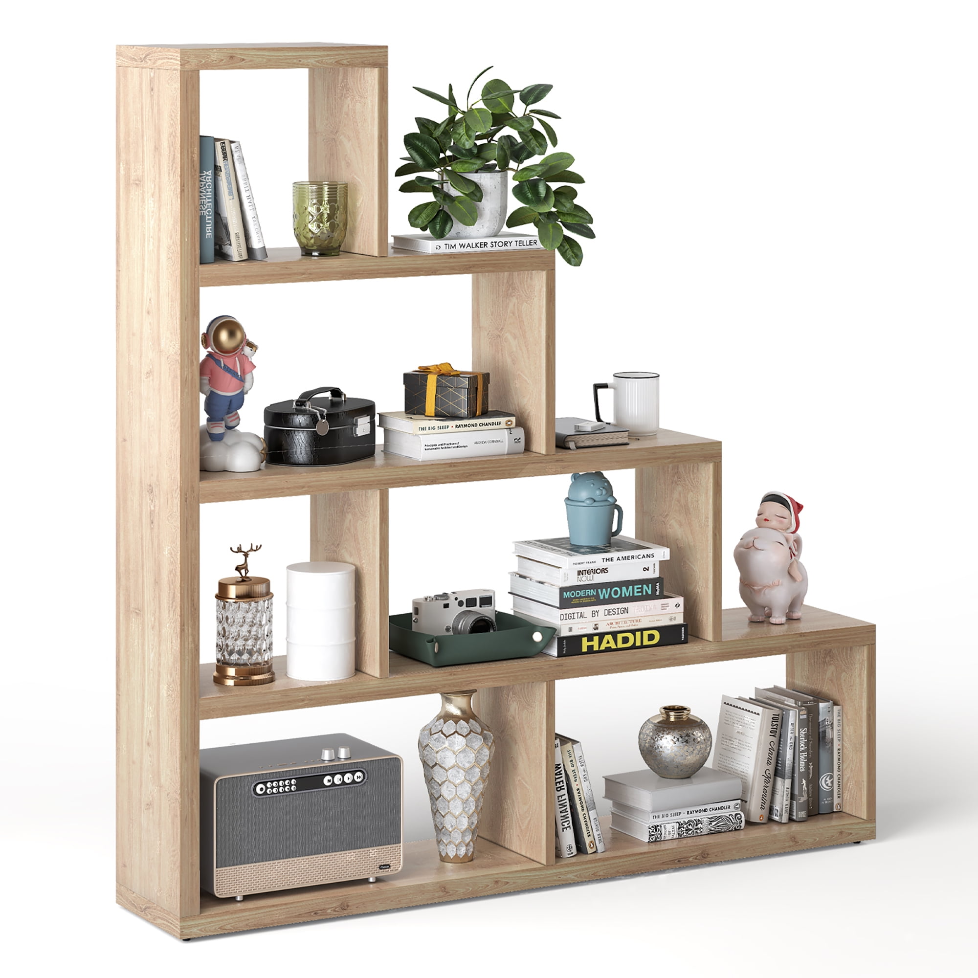 Costway 6-Cube Ladder Shelf: Freestanding Corner Bookcase & Display ...