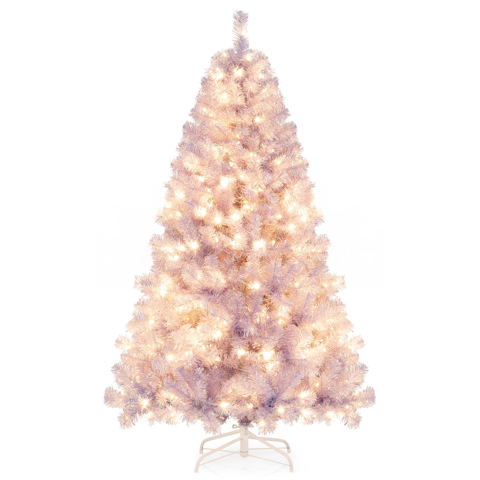 Costway 6 FT Artificial Tinsel Christmas Tree with 250 Lights, 8 Modes ...