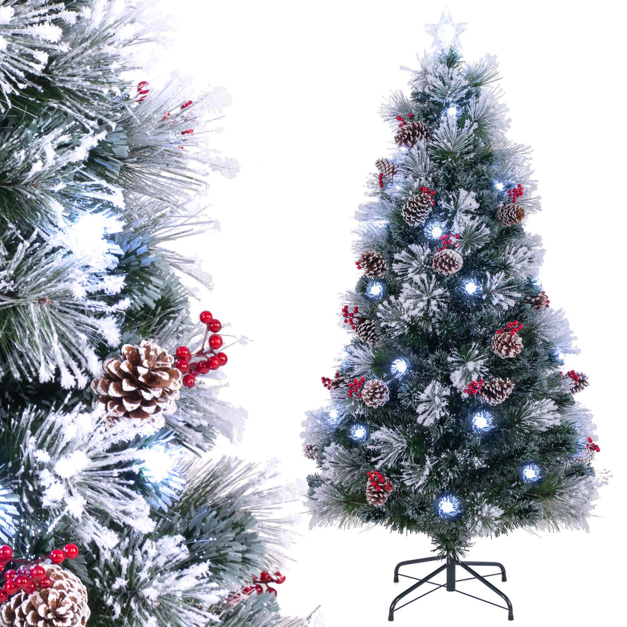 Costway 6 FT Flocked Christmas Tree Artificial Xmas Tree with 220 ...
