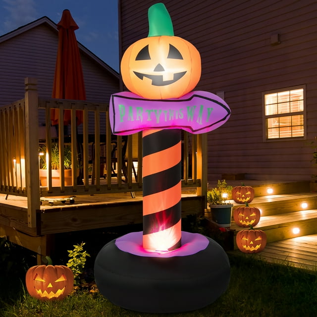 Costway 6 FT Blow Out Outdoor Halloween Inflatable Pumpkin Road Sign ...