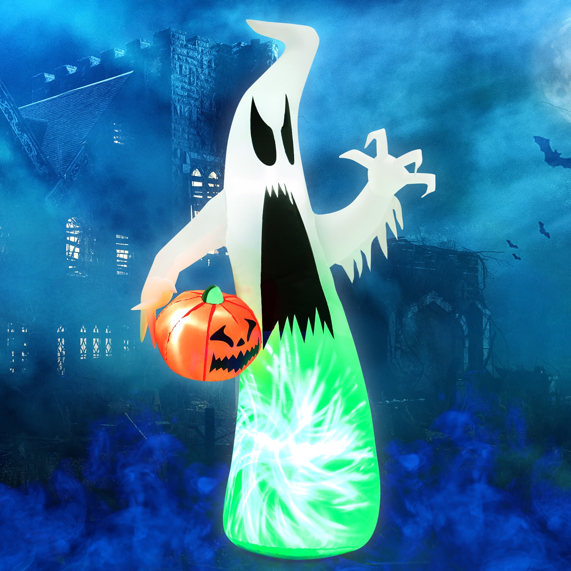 Costway 6 FT Inflatable Halloween Hunting Ghost with Pumpkin w/Spinning ...
