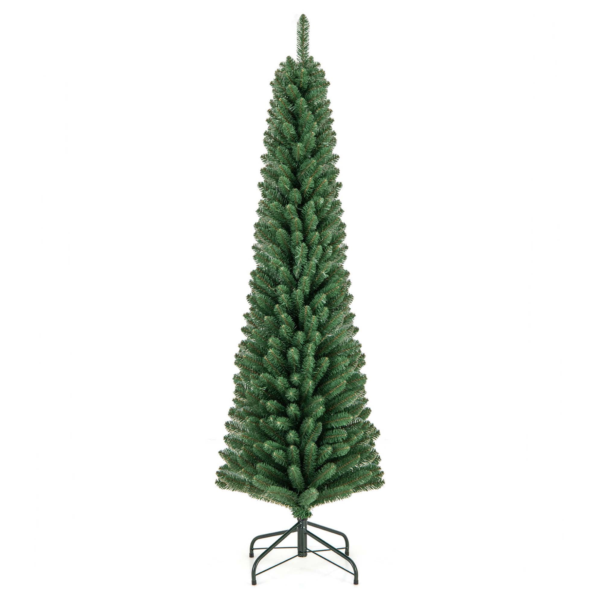 Costway 6 FT Pencil Christmas Tree Artificial Xmas Tree with 392 Memory ...