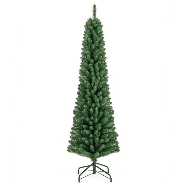 Costway 6 FT Pencil Christmas Tree Artificial Xmas Tree with 392 Memory ...
