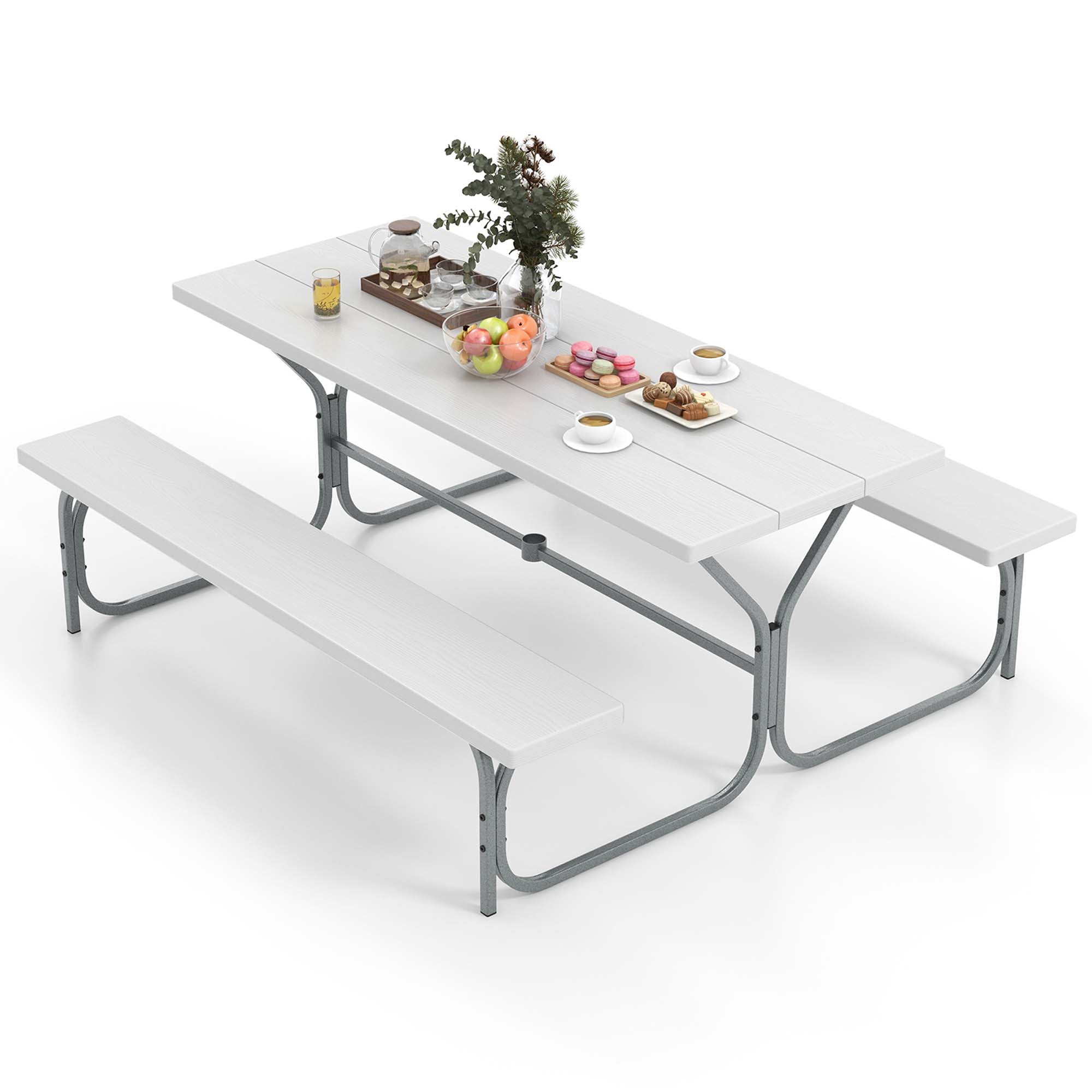 Costway 6 FT Picnic Table Bench Set Outdoor Dining Table & 2 Benches ...