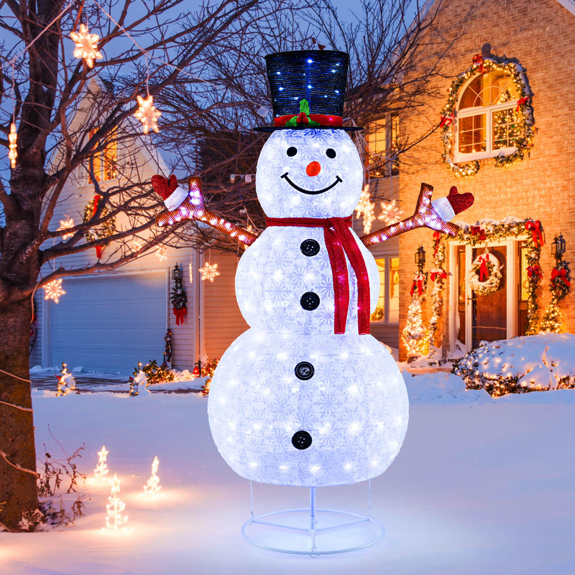 Costway 6 FT Pre-Lit Christmas Snowman Xmas Snowman Built-in Lights ...