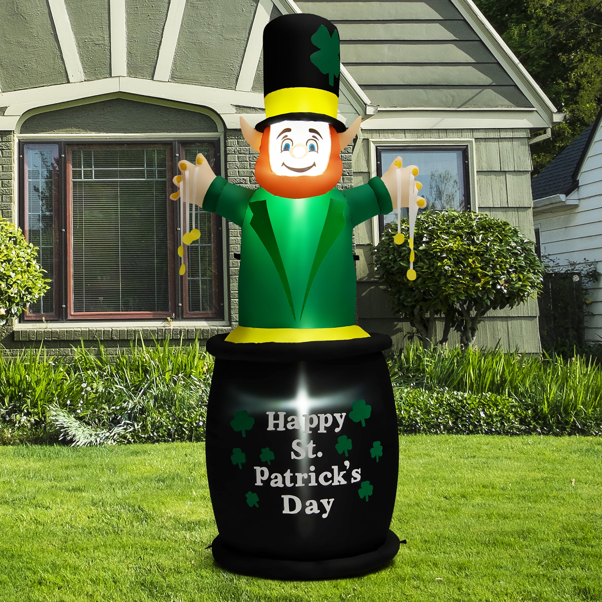 Costway 6 Ft St Patrick's Day Inflatables Leprechaun with Gold Pot ...