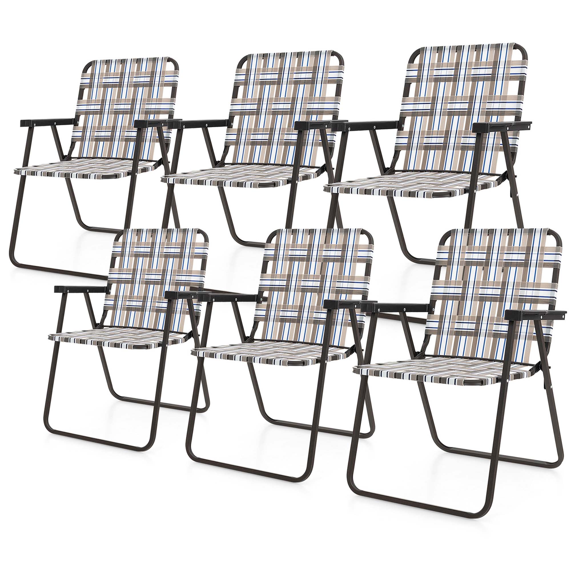 Costway 6 PCS Folding Beach Chair Camping Lawn Webbing Chair ...
