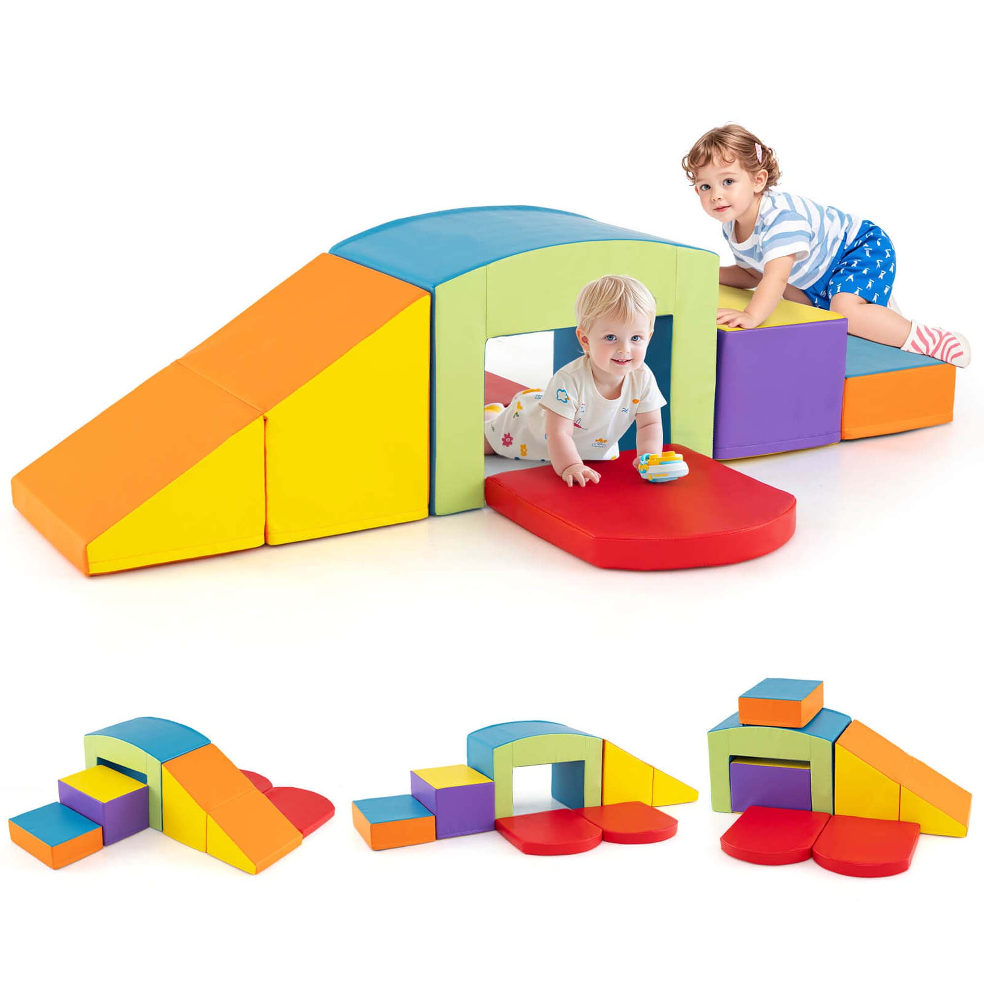 Costway 6 PCS Multi-color Climb and Crawl Activity Playset with Tunnel ...