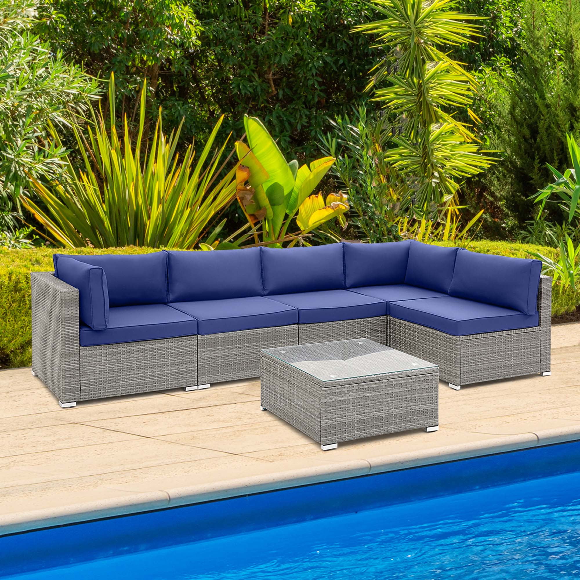 Costway 6 PCS Patio Conversation Sofa Set Outdoor Rattan Furniture ...