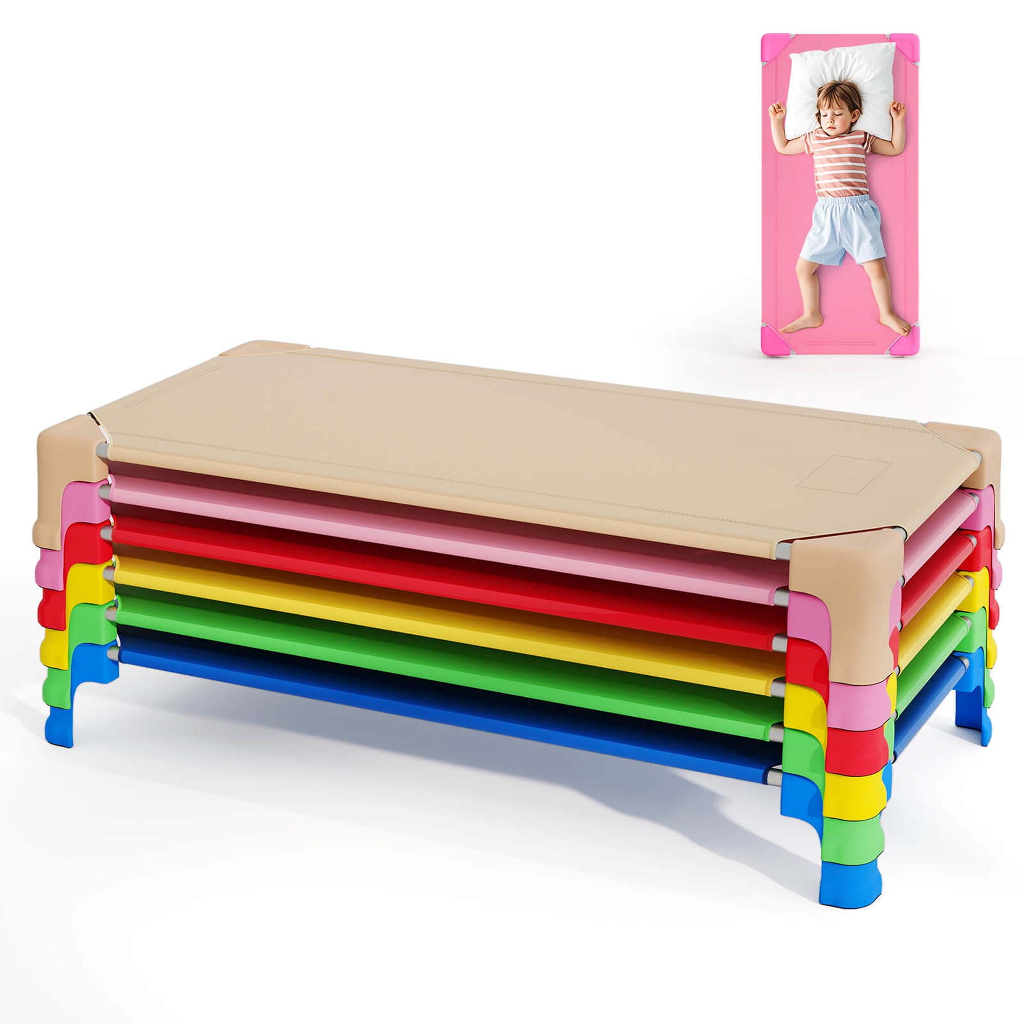 Costway 6 Pack Stackable Daycare Cots with Easy Lift Corners Heavy-Duty ...