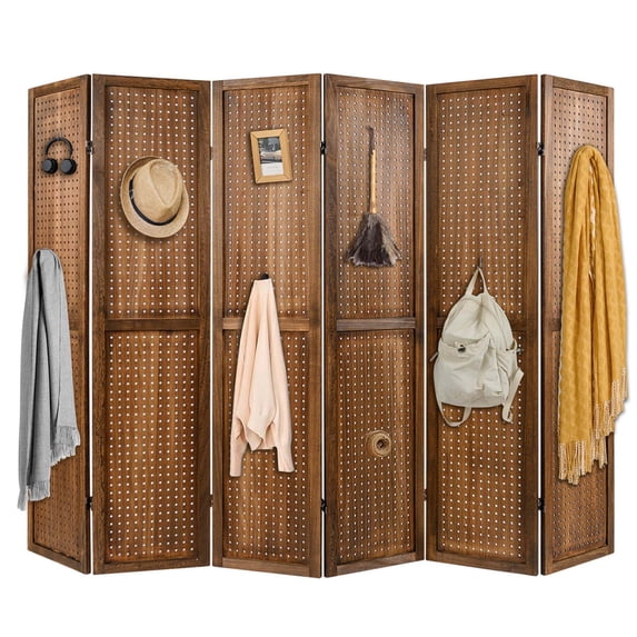 Costway 6 Panel Pegboard Display with 360° Metal Hinges Solid Wood ...