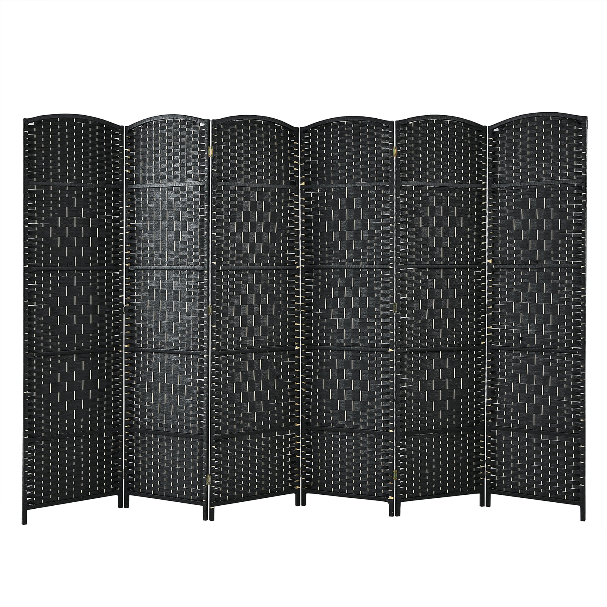 FDW Wood Mesh Woven Design 4 Panel Folding Screen Room Divider, Black ...