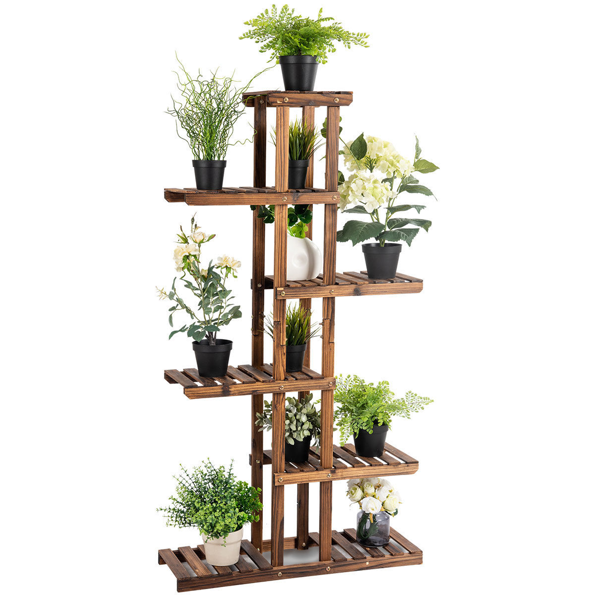 26.4in“Height Foldable Wooden Flower Pots Stand,Freestanding Square ...