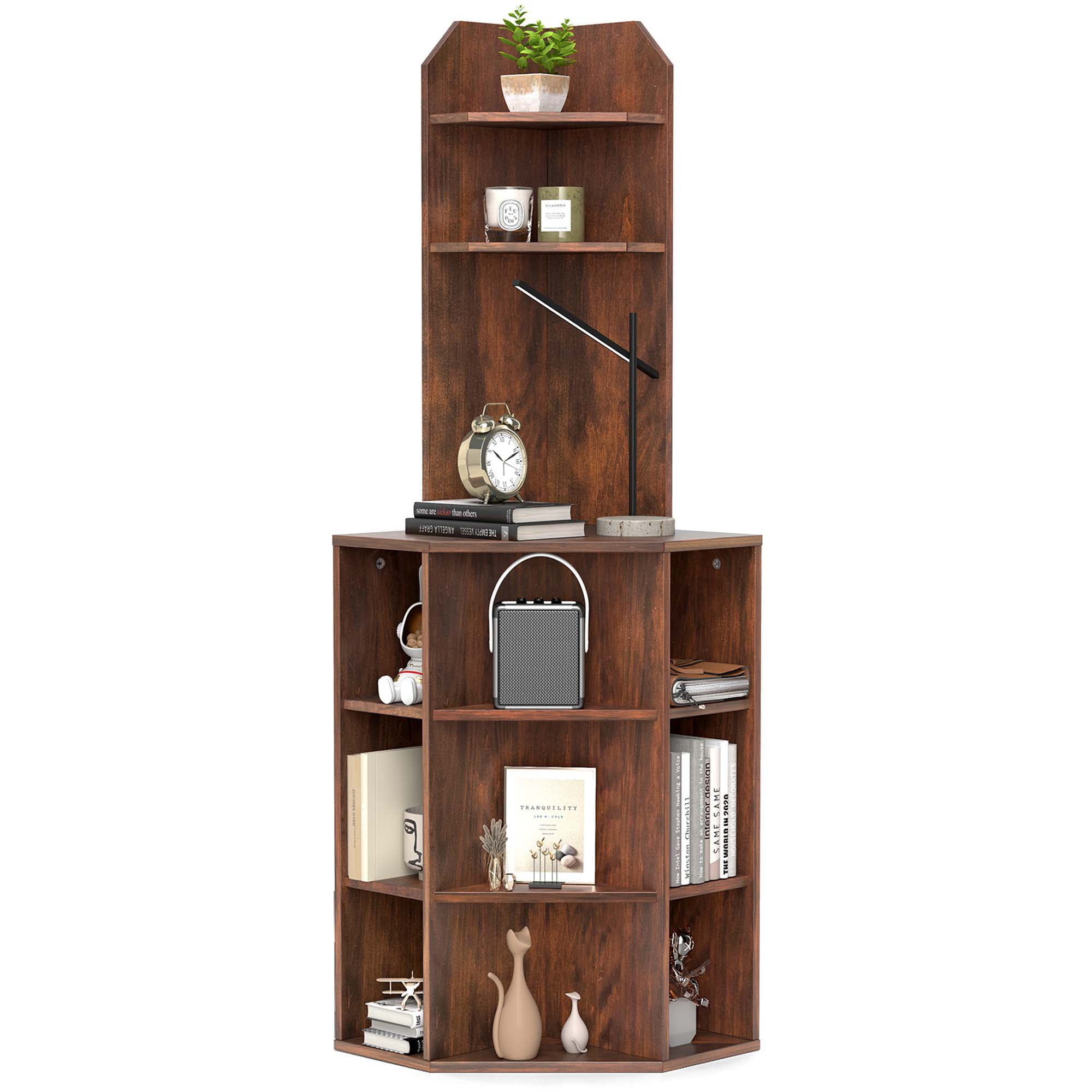 Costway 6-Tier Corner Shelf 63" Tall Corner Bookshelf with 2 USB Ports ...