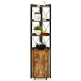 Costway 6-Tier Corner Shelf- Storage Rack Cabinet, Wood Rustic Indoor ...