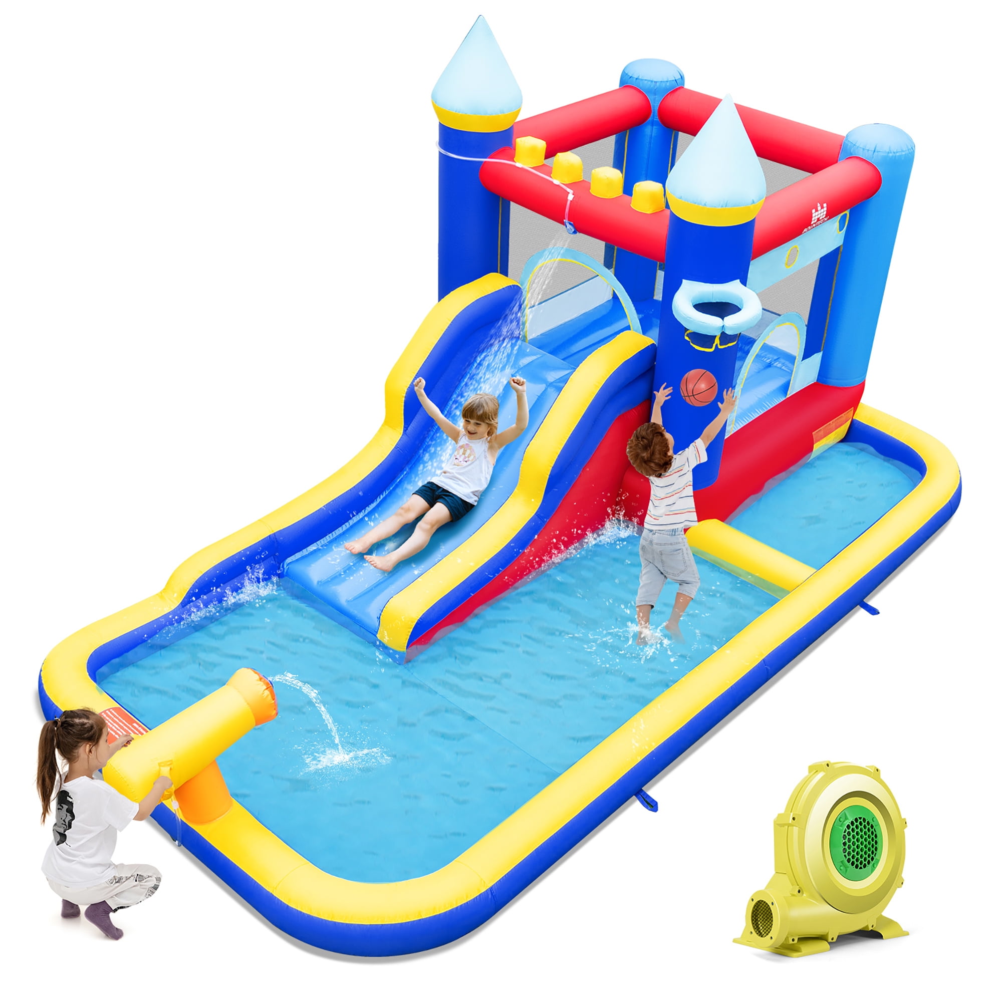 Costway 6-in-1 Inflatable Bouncy Water Castle for Children with Pool ...