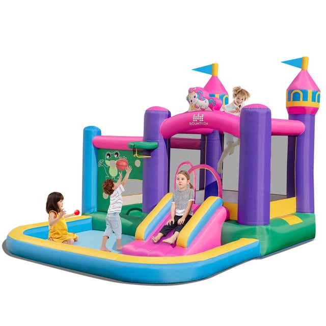 Costway 6-in-1 Kids Inflatable Bouncer Castle: Slide, Jumping Area ...