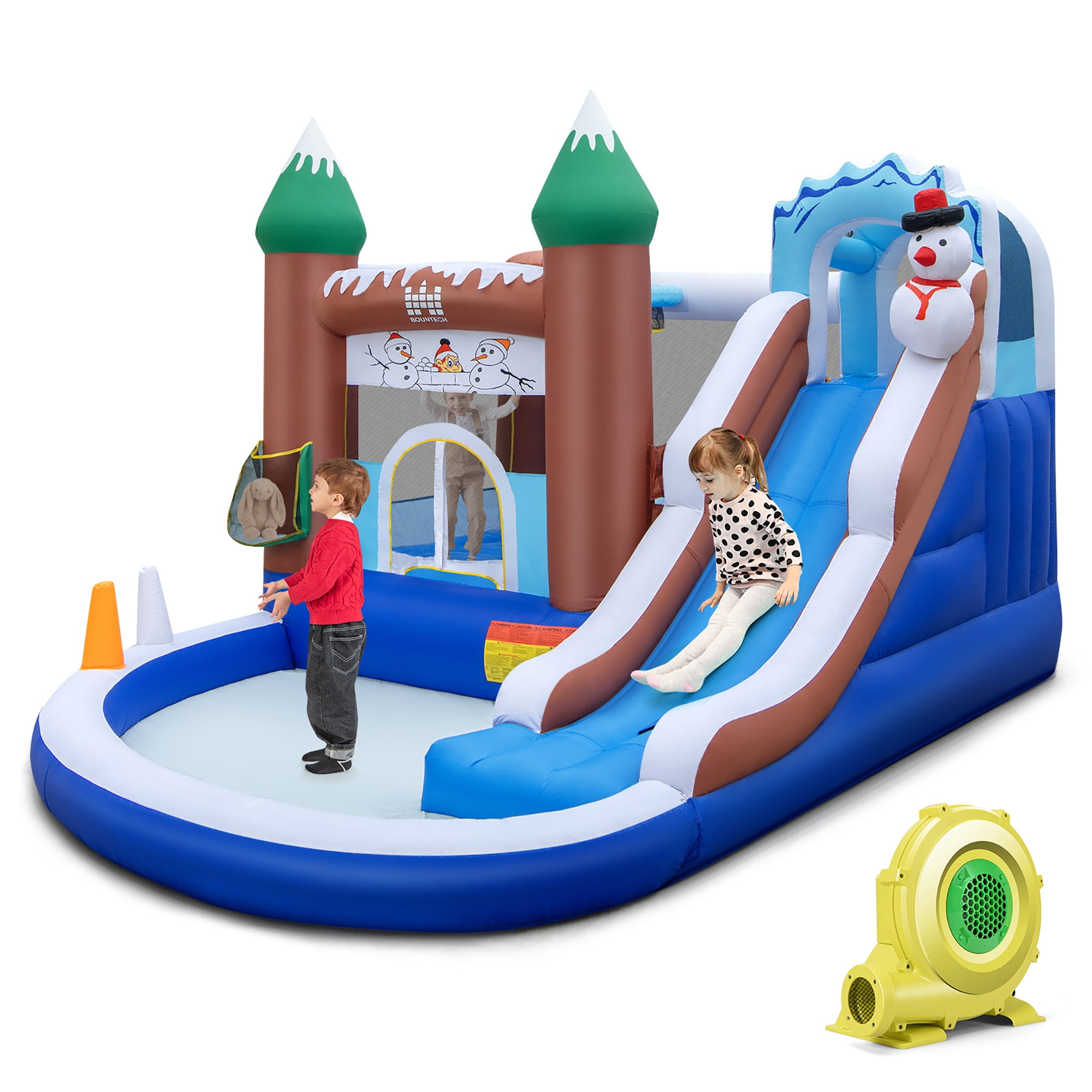 Costway 6-in-1 Winter Theme Snowman Inflatable Castle Kids Bounce House ...