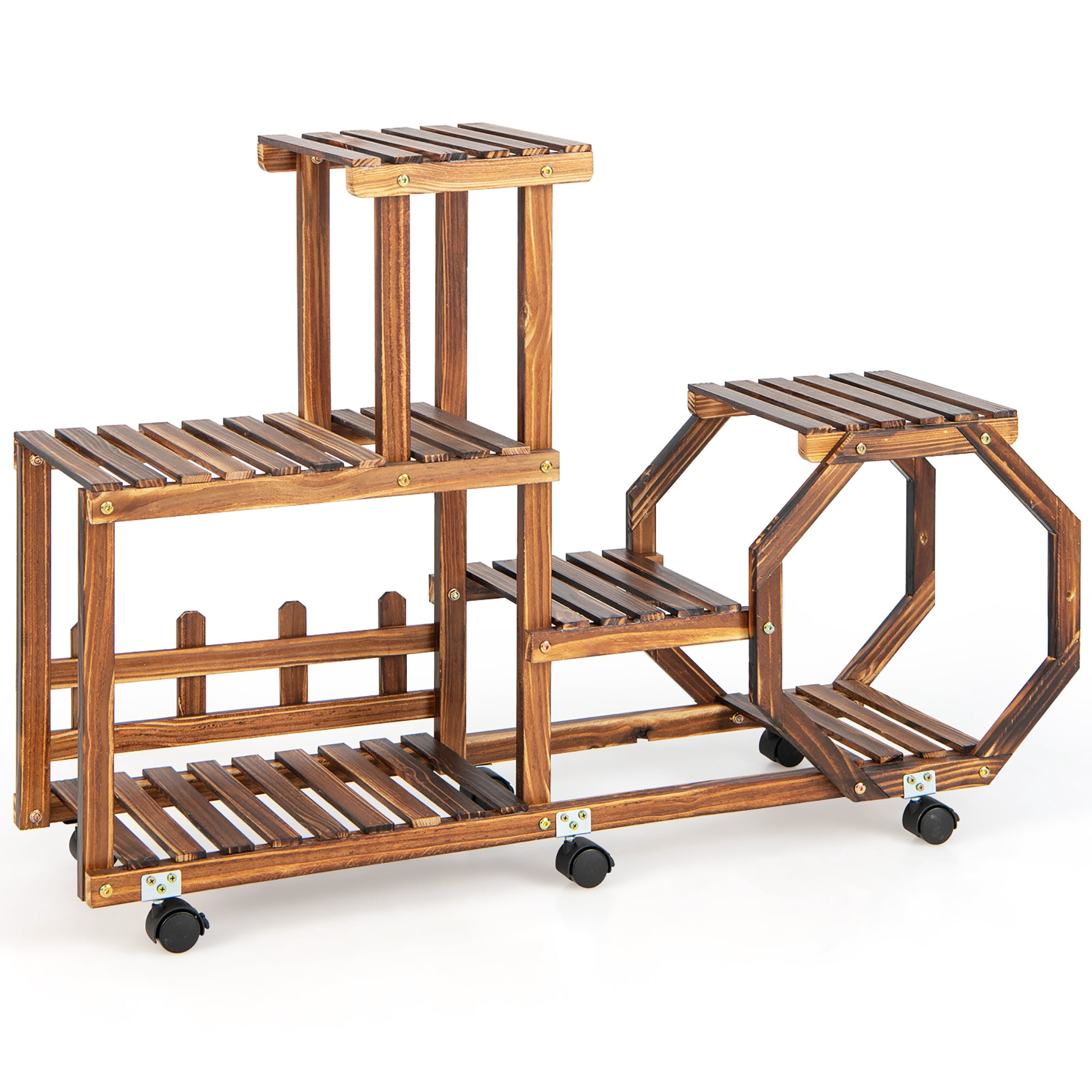 Costway 6-Tier Garden Shelves, Indoor/Outdoor Rolling Plant Stand with ...