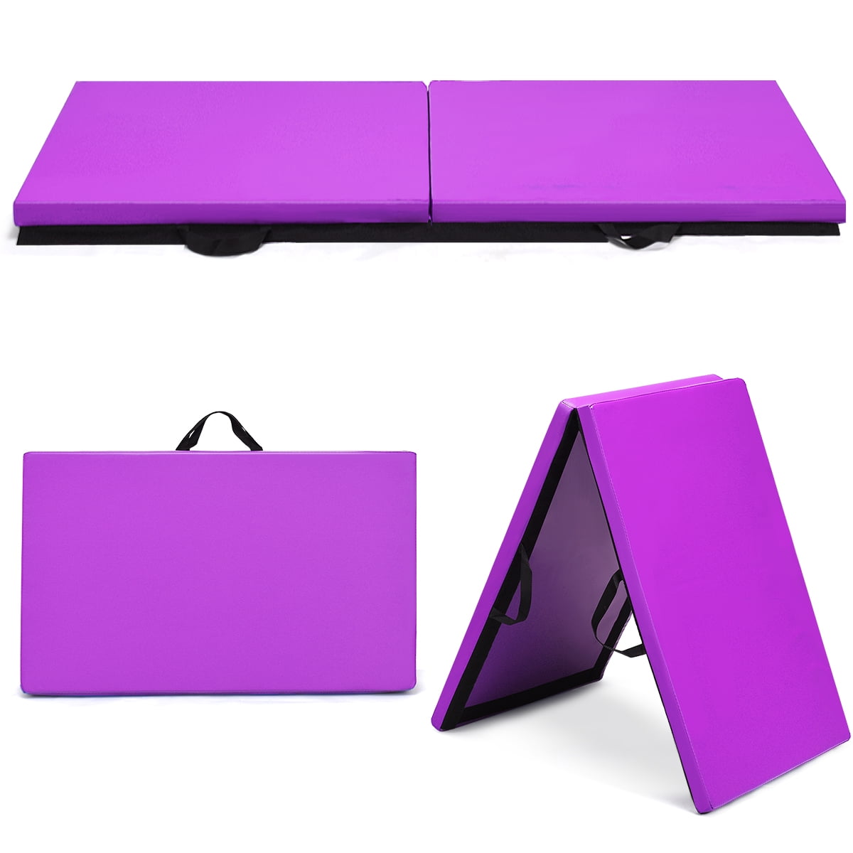 Costway 6''x 2''Gymnastics Yoga Mat Thick Two Folding Panel Gym Purple ...