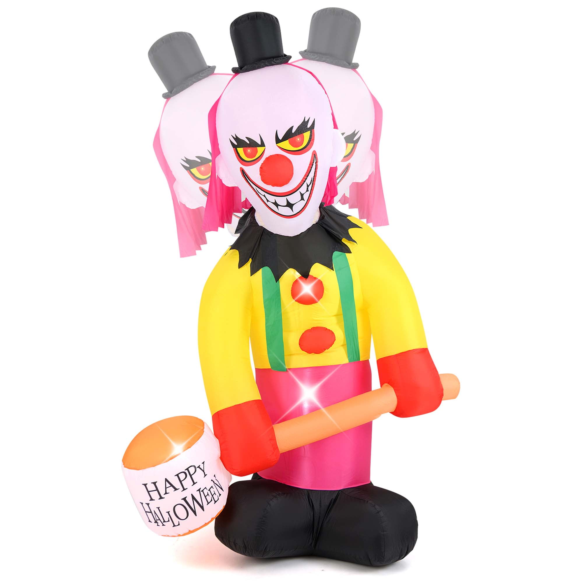 Costway 6 x 8 ft Inflatable Head Turning Clown LED Lighted Animated ...