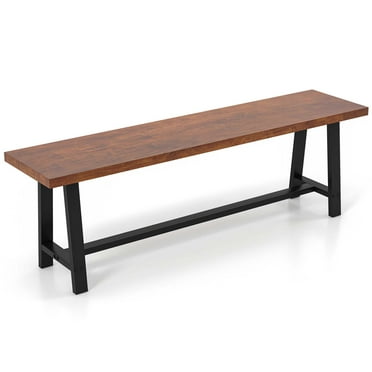 Costway 56.5"L Large Wood Dining Bench with Metal Frame Adjustable ...