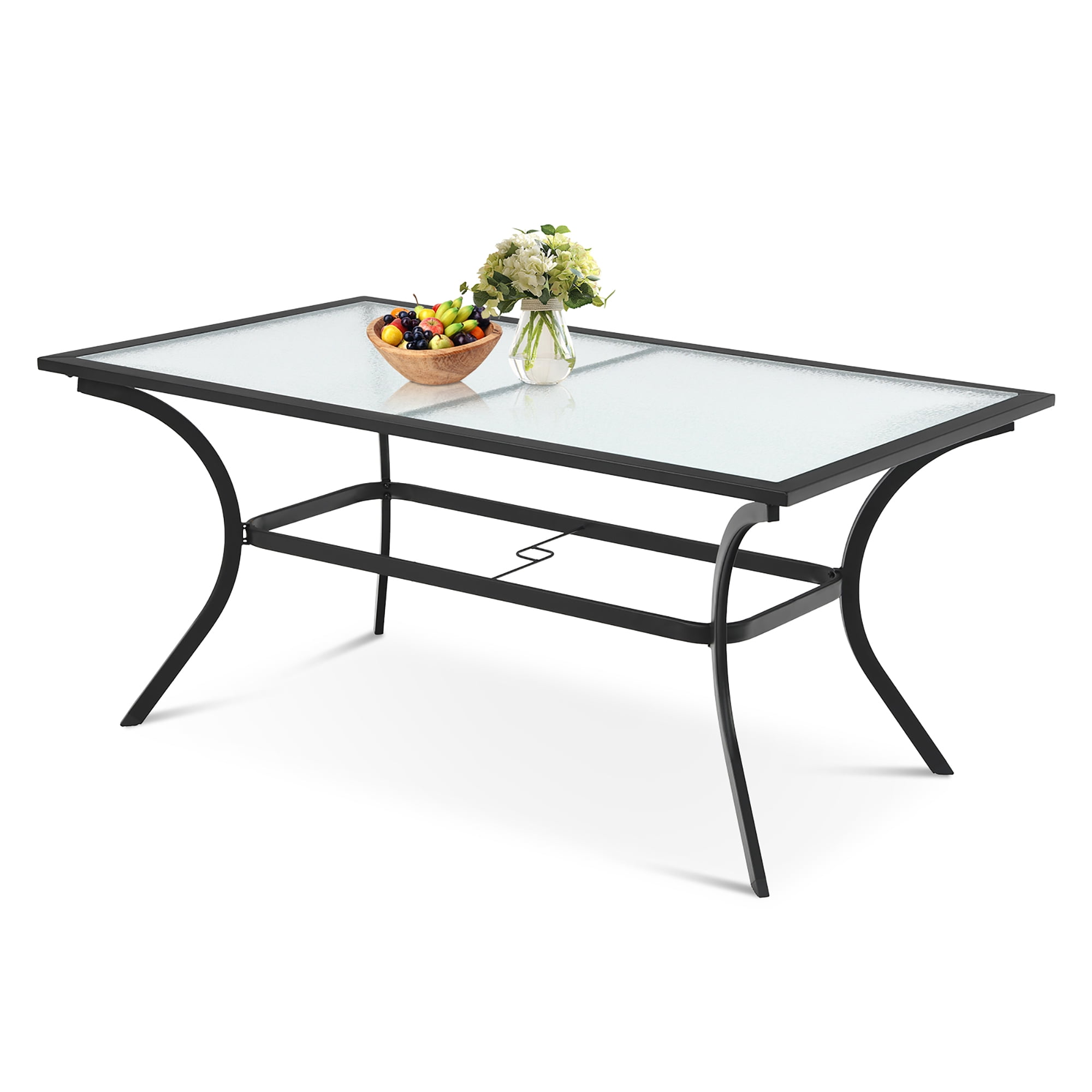 Costway 66'' Outdoor Rectangle Tempered Glass Patio Dining Table with ...