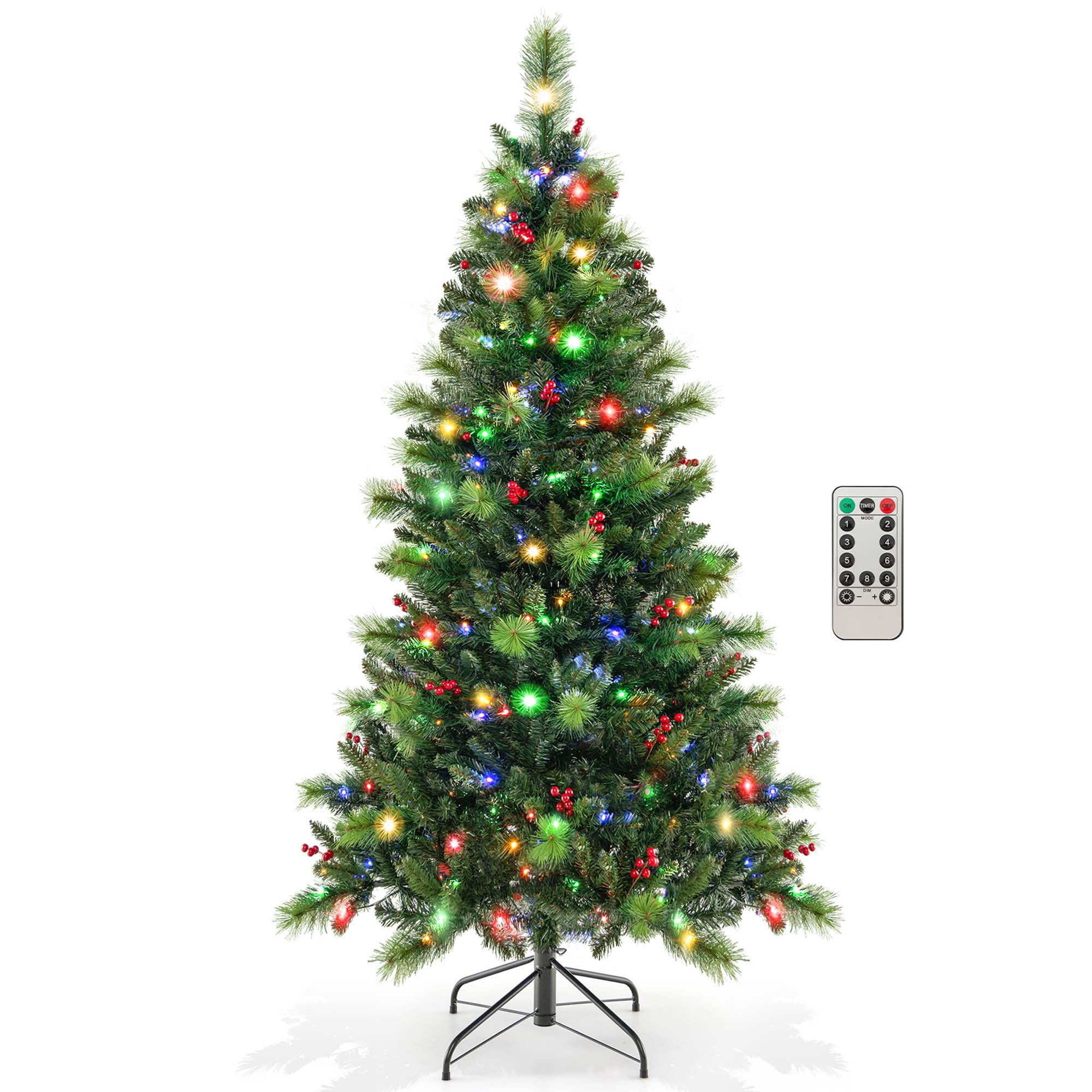Costway 6FT Easy Setup Pre-Lit Artificial Christmas Tree with 9 ...