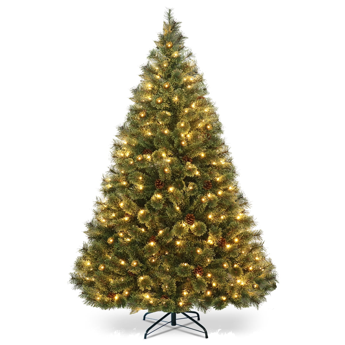 Costway 6Ft Pre-Lit Christmas Pine Tree, PVC Artificial Carolina ...